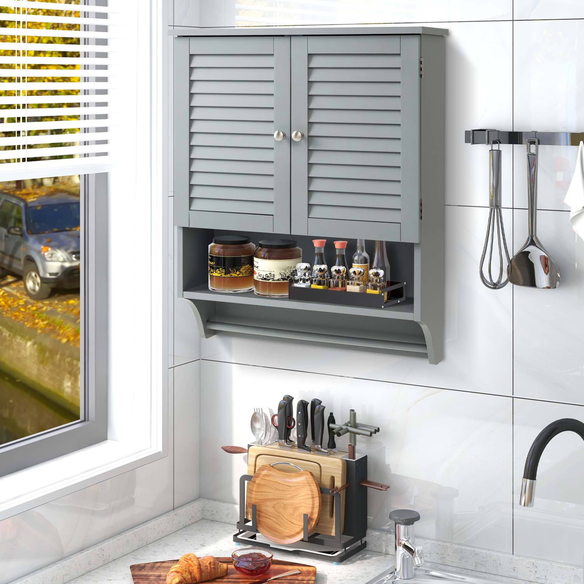 Costway Bathroom Wall Mounted Medicine Cabinet with Louvered Doors ...