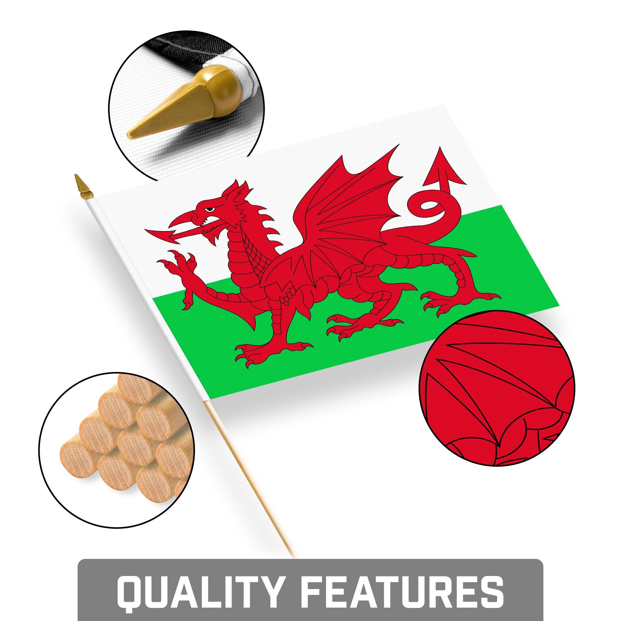 G128 30 Pack Wales Handheld Stick Flags, 8" x 12" Printed 150D ...