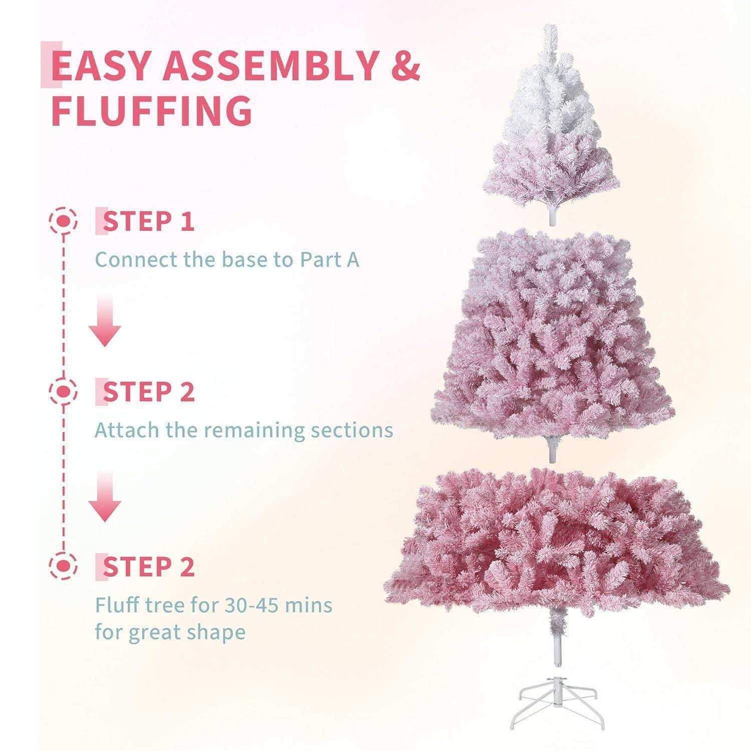 Jojoka 6 FT Snow Flocked Christmas Tree, Ombre Gradient, Pre lit LEDs, Full Branches, Sturdy ...