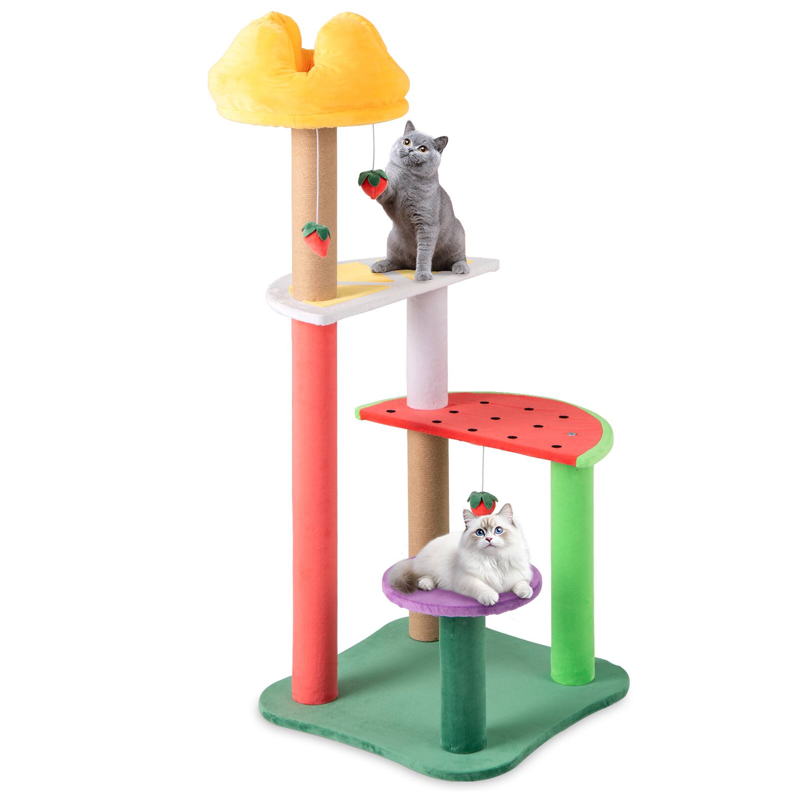 Gymax 45'' Tall Cat Tree w/ Plush Padded Top Perch Fruit Shaped ...