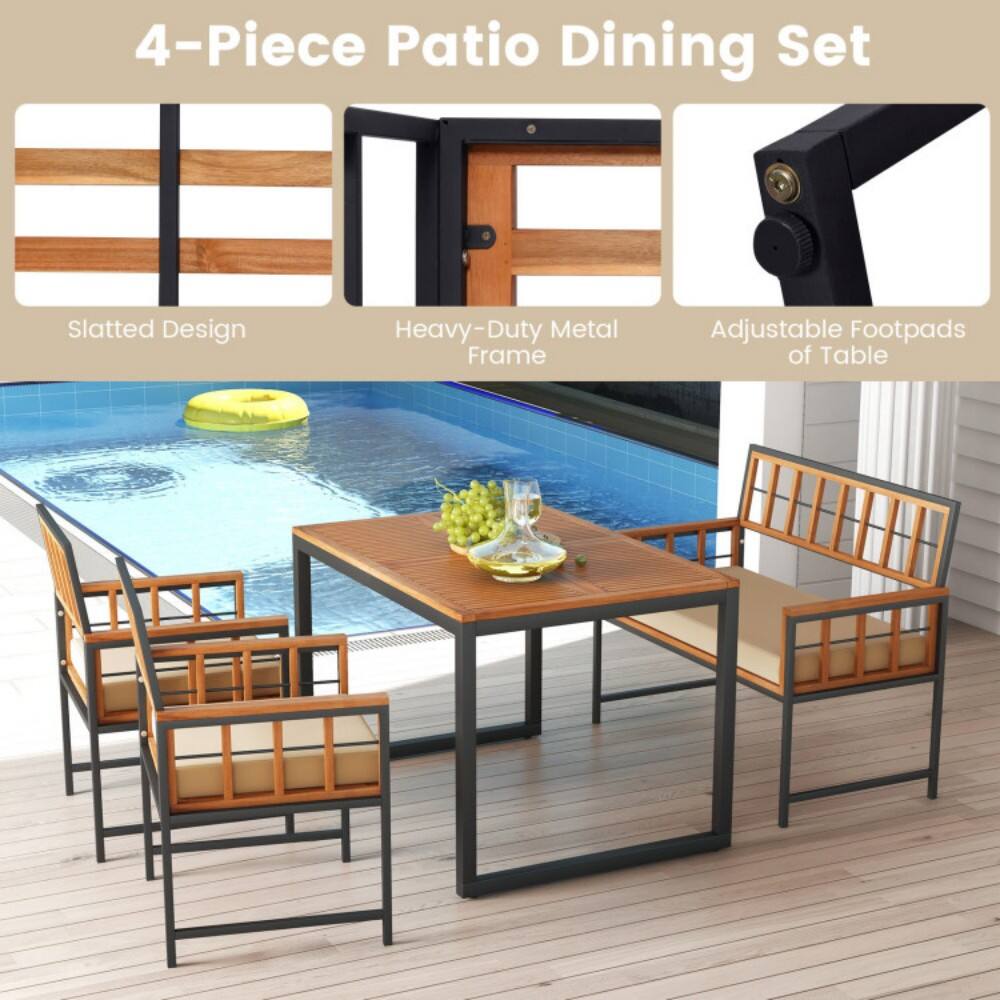 Mondawe 4 Pieces Acacia Wood Patio Dining Set with 1 Rectangular Table ...