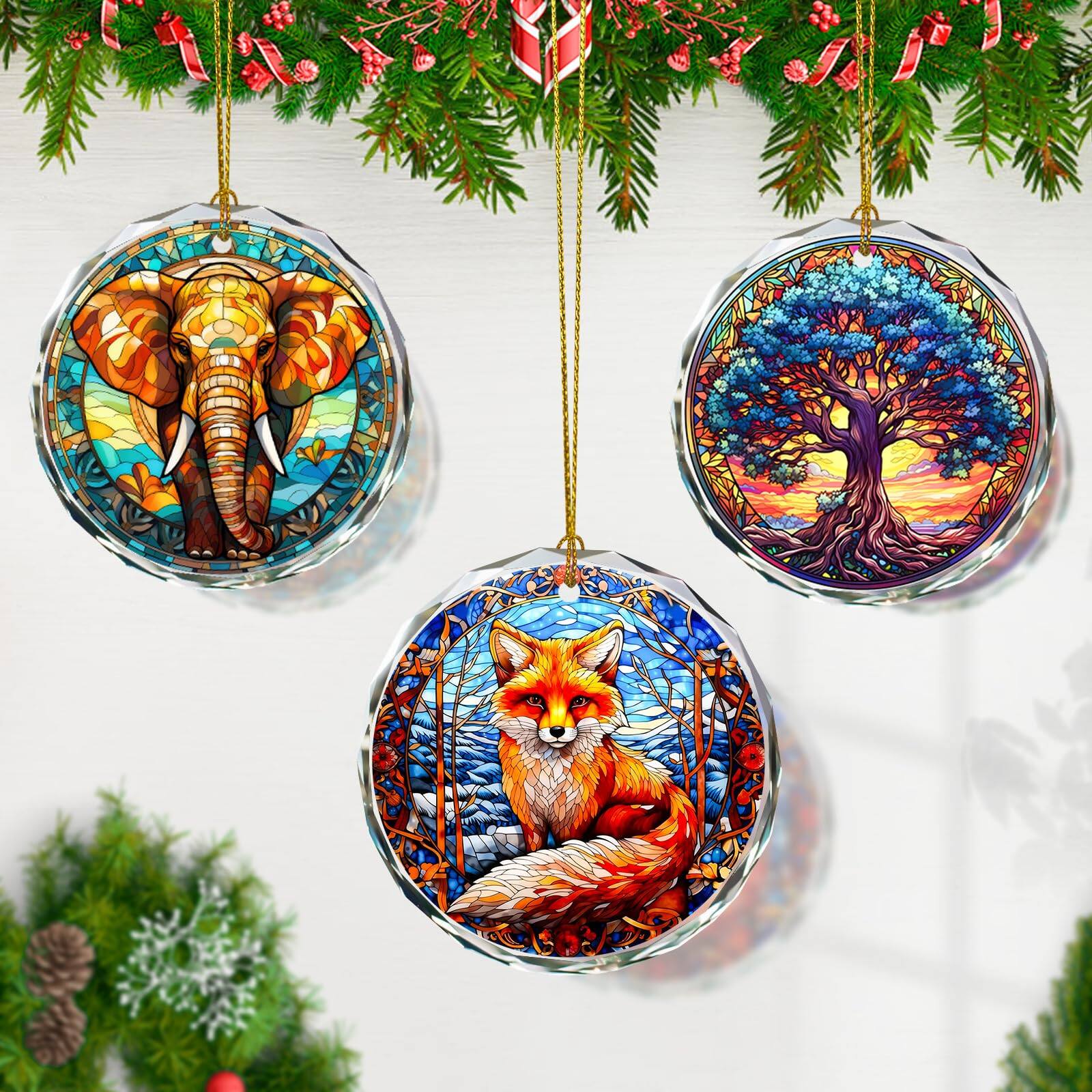 Paradigms Interiors Fox Stained Glass Ornament Christmas Tree Decor ...