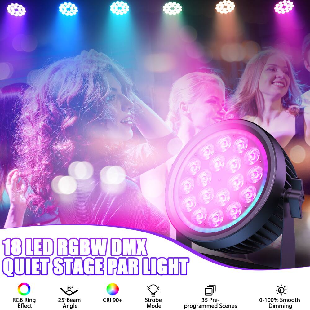 UKing 18LED RGBW Quiet Par Light RGB Ring 16.7M Colors 35 Programs ...