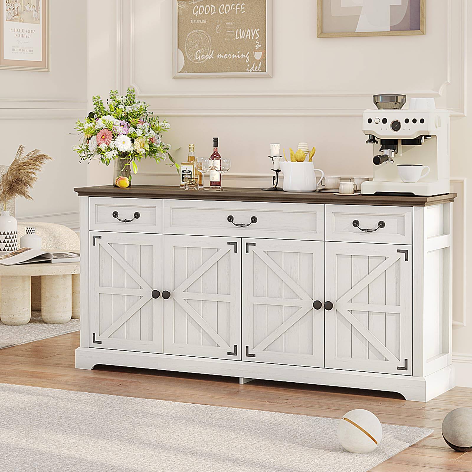 Dyonery 65" Large Sideboard Buffet Cabinet with Storage, Farmhouse Buffet Table Wine Coffee Bar ...