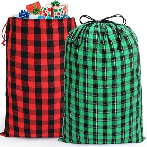 ESBANY 2pcs Cotton Santa Bags, 27.5x19inch Large Fabric Drawstring ...