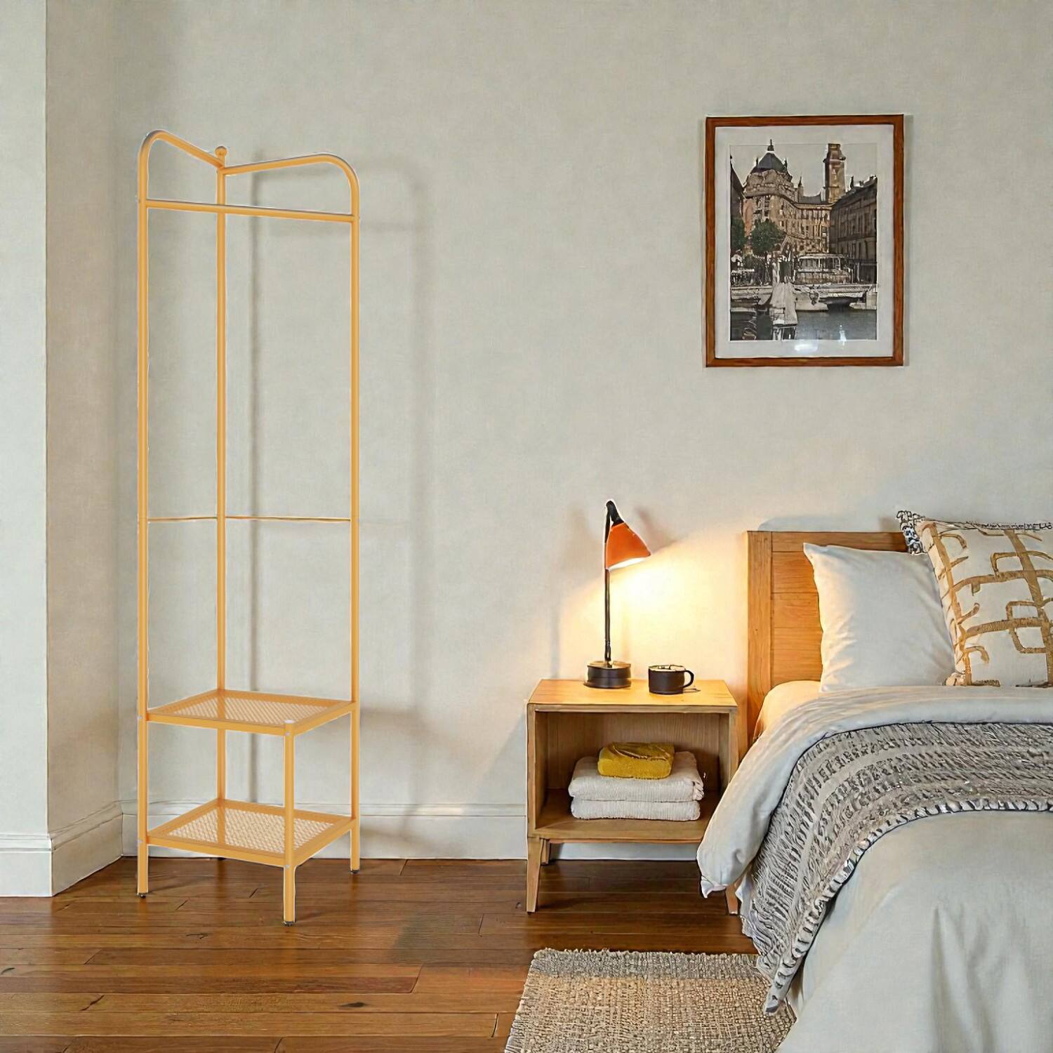 Hivvago Compact Corner Entryway Rack with Upper Clothes Bar and Two ...