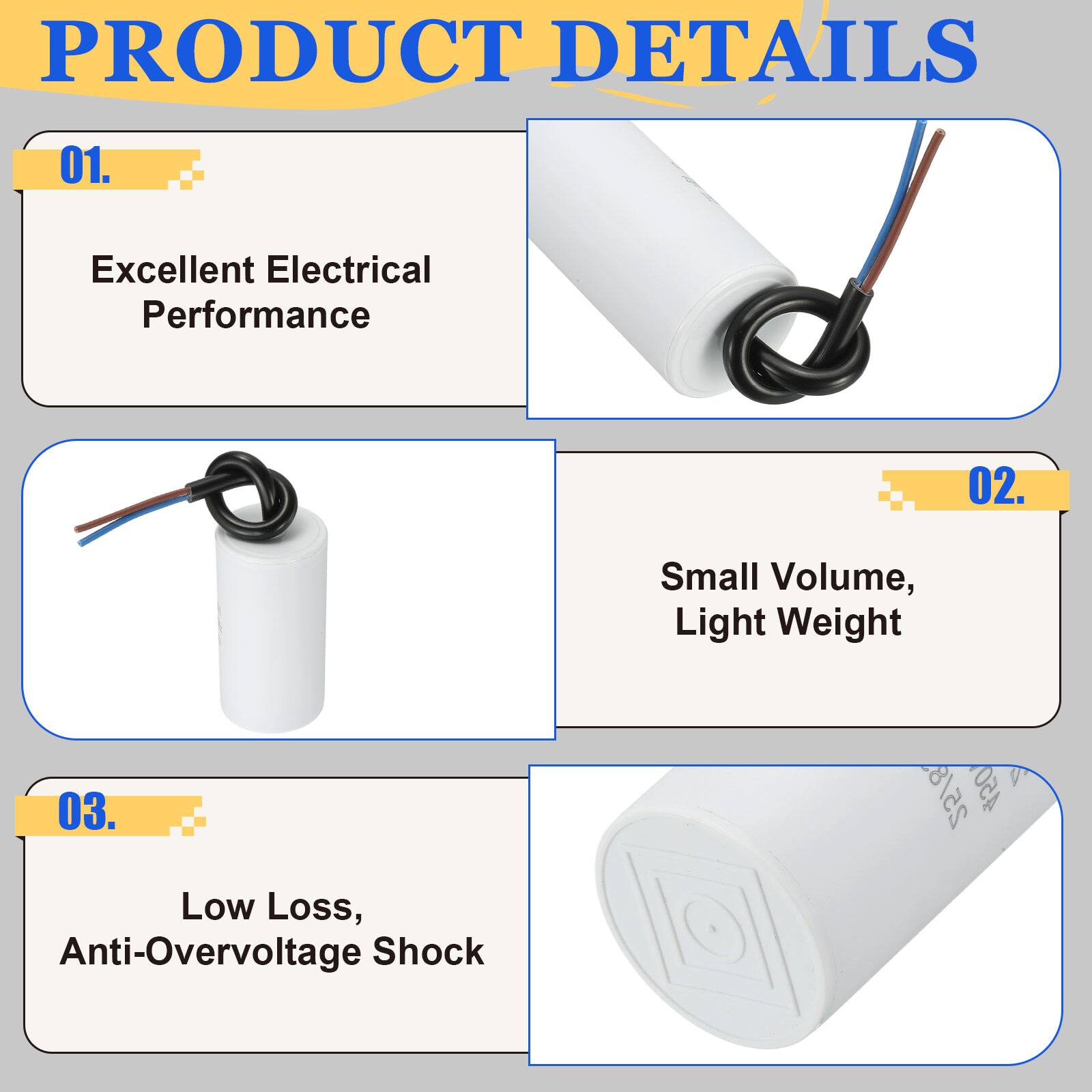 Unique Bargains 8uF CBB60 Run Capacitor, AC 450V 2 Wires 50/60Hz ...