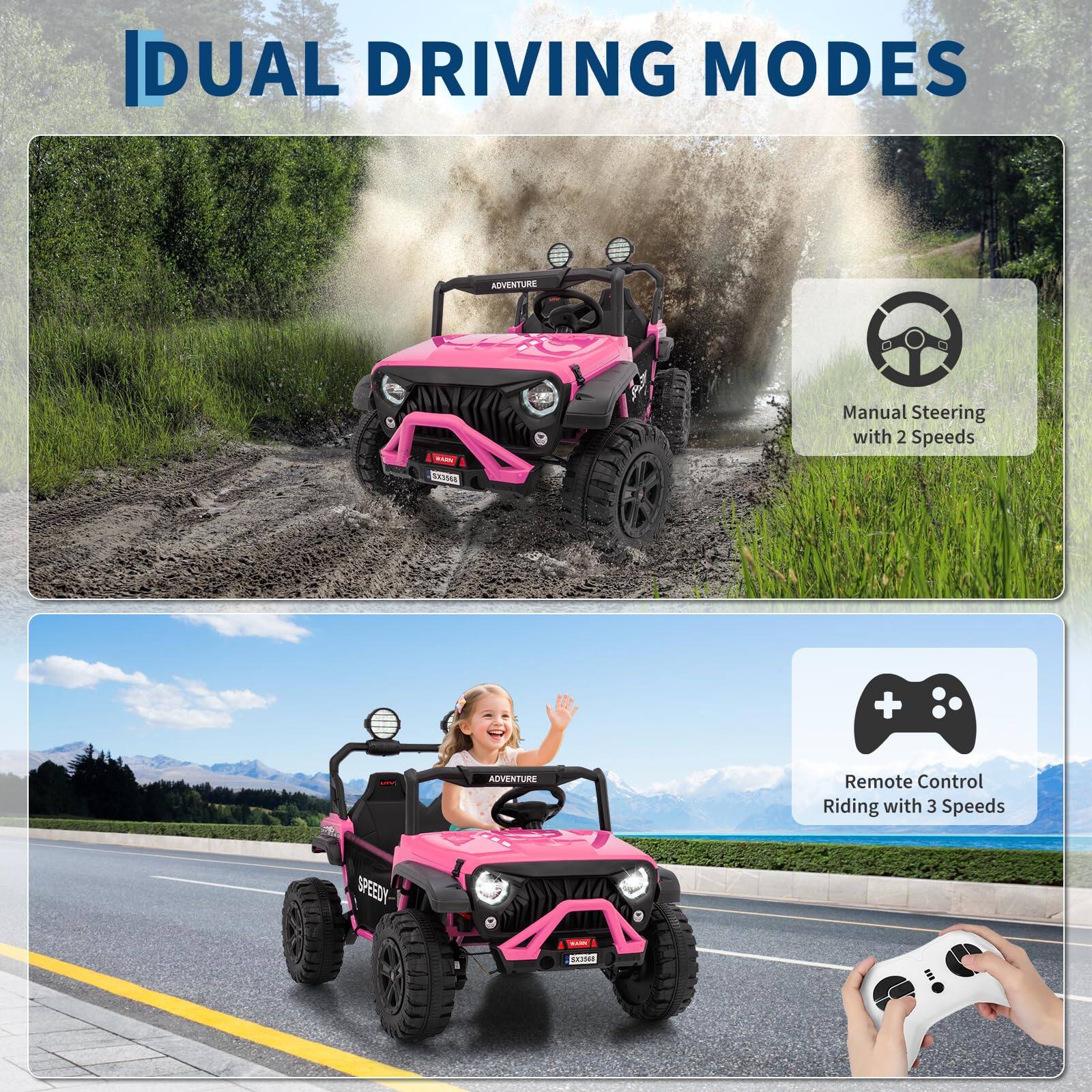 GARVEE 24V Kids Electric Ride On Truck with Parent Remote Control, Spring Suspension, Dual ...