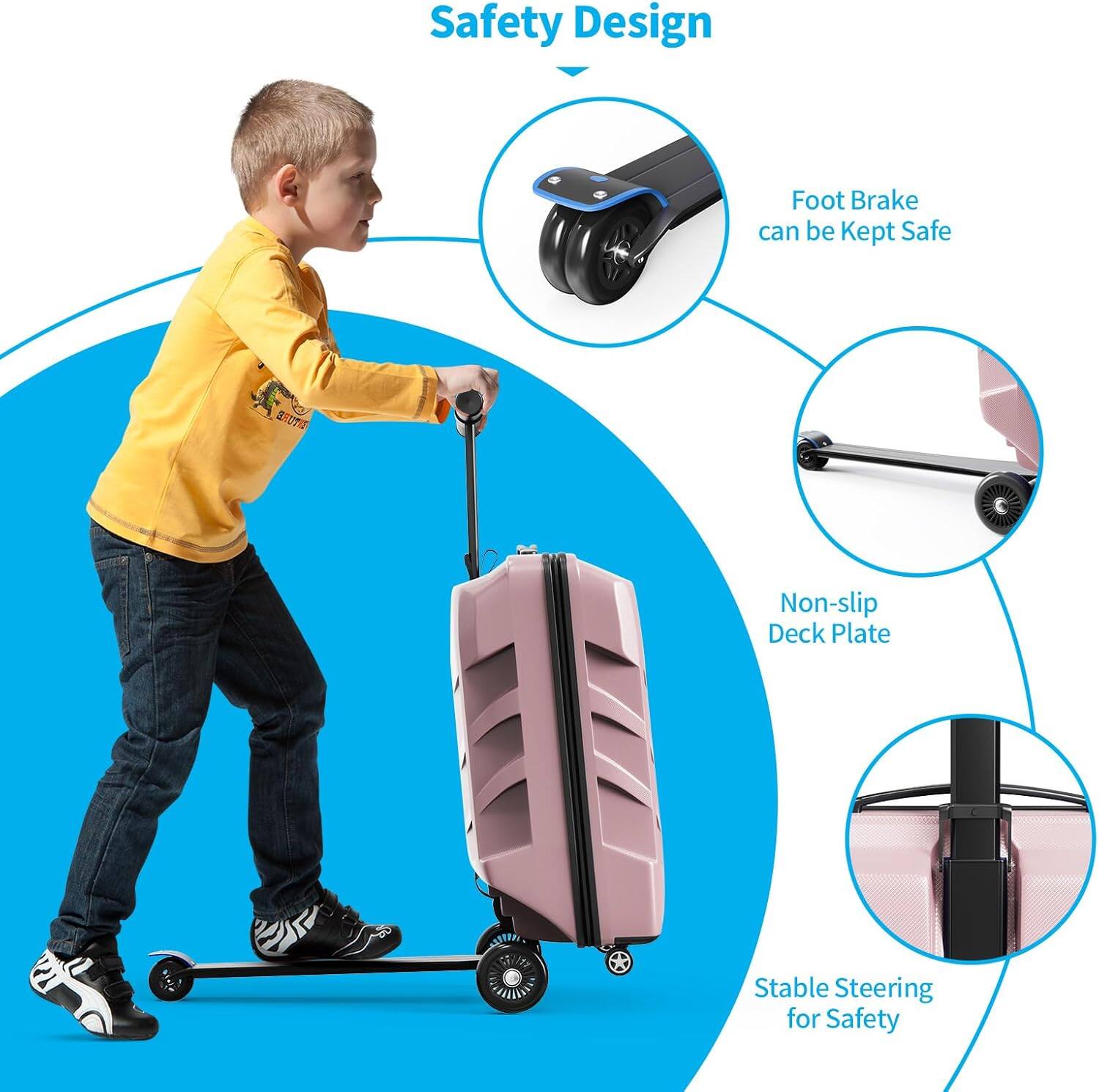 Circus Cirle 21" 3 D Hardshell Scooter Suitcase for Kid/Adult Rose Gold ...