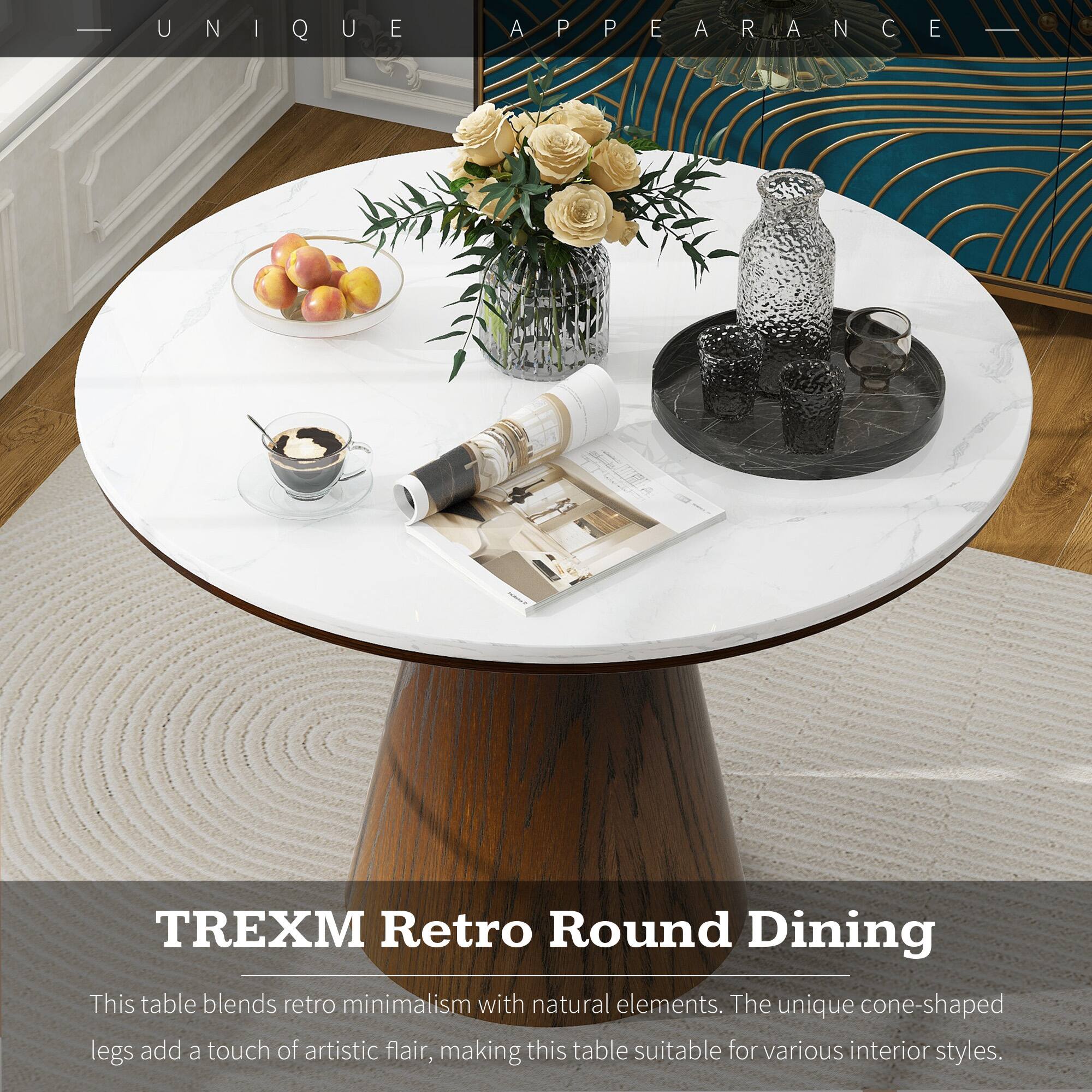Tiramisubest Retro Round Dining Table Minimalist Elegant Table for ...