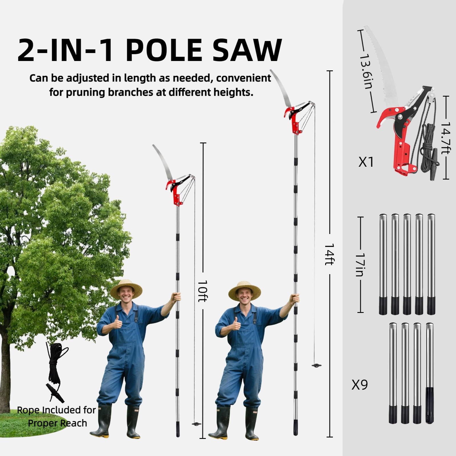 JETRANSPORT 15.7'' Pole Saws For Tree Trimming Dual pulley Pruner ...