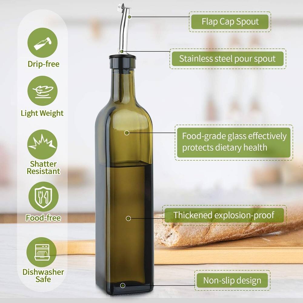 Schertz 2 Pack 17oz Green Glass Olive Oil & Vinegar Dispenser Bottles ...