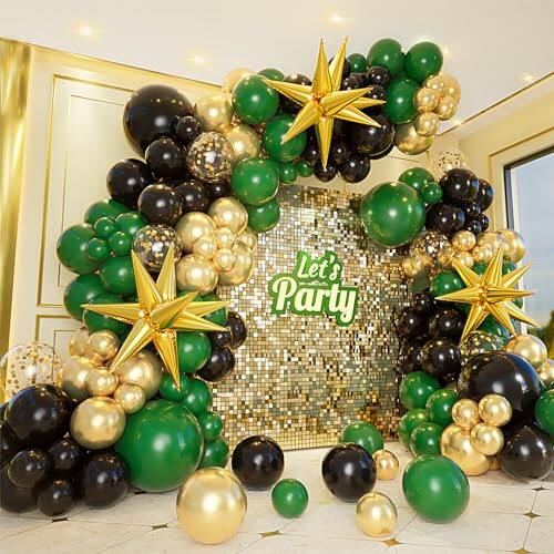 DORLUKFU 161pcs Green and Gold Black Balloon Arch Kit with Explosion ...