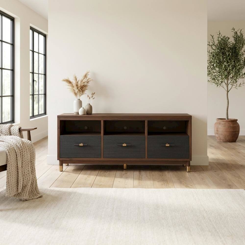 Starlight Canyon Home Black Mahogany Solids & Veneer TV Console with 3 ...