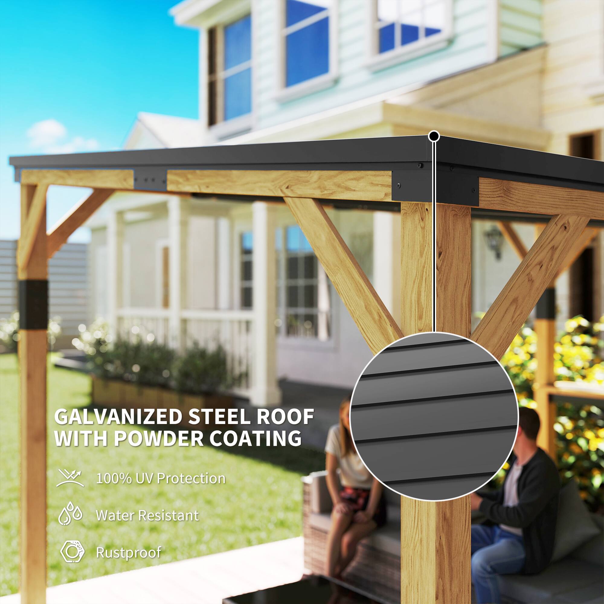 Outsunny 10' x 14' Wooden Gazebo, Hardtop Lean to Gazebo Pergola with ...