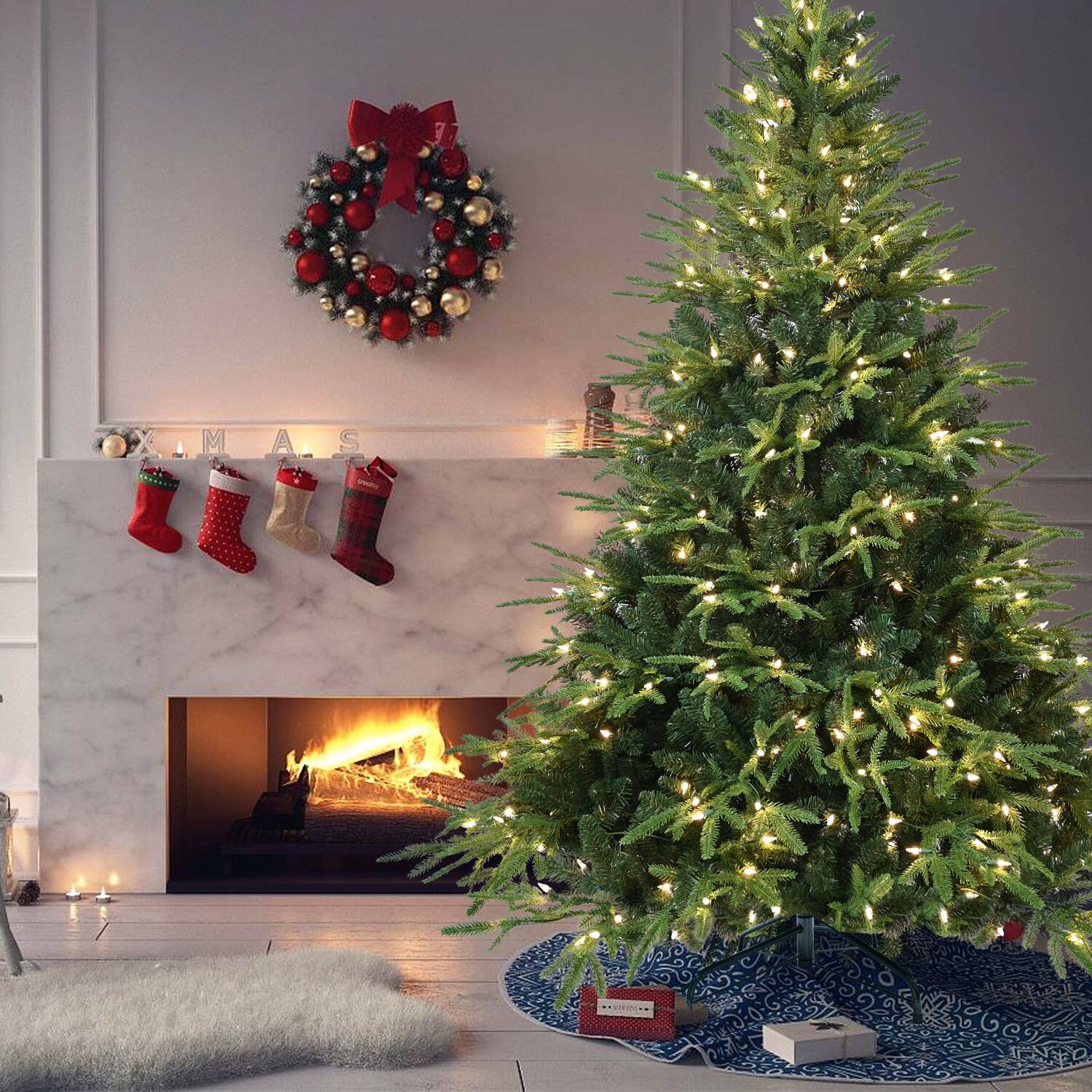 Ecooso 4ft Artificial Christmas Tree, Pre Lit Hinged Pine, 150 ...