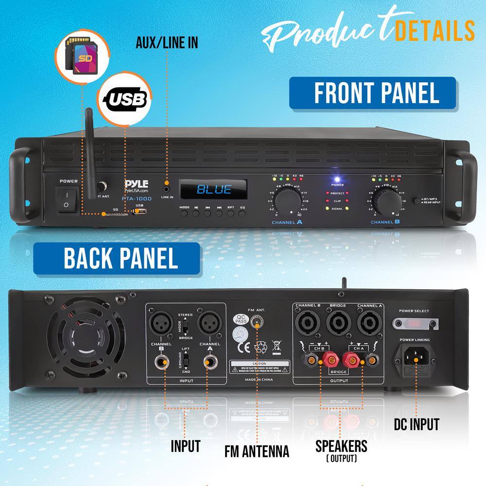 Pyle 2 Ch. Bluetooth Pro Audio Amplifier Black PTA1000BT - Best Buy