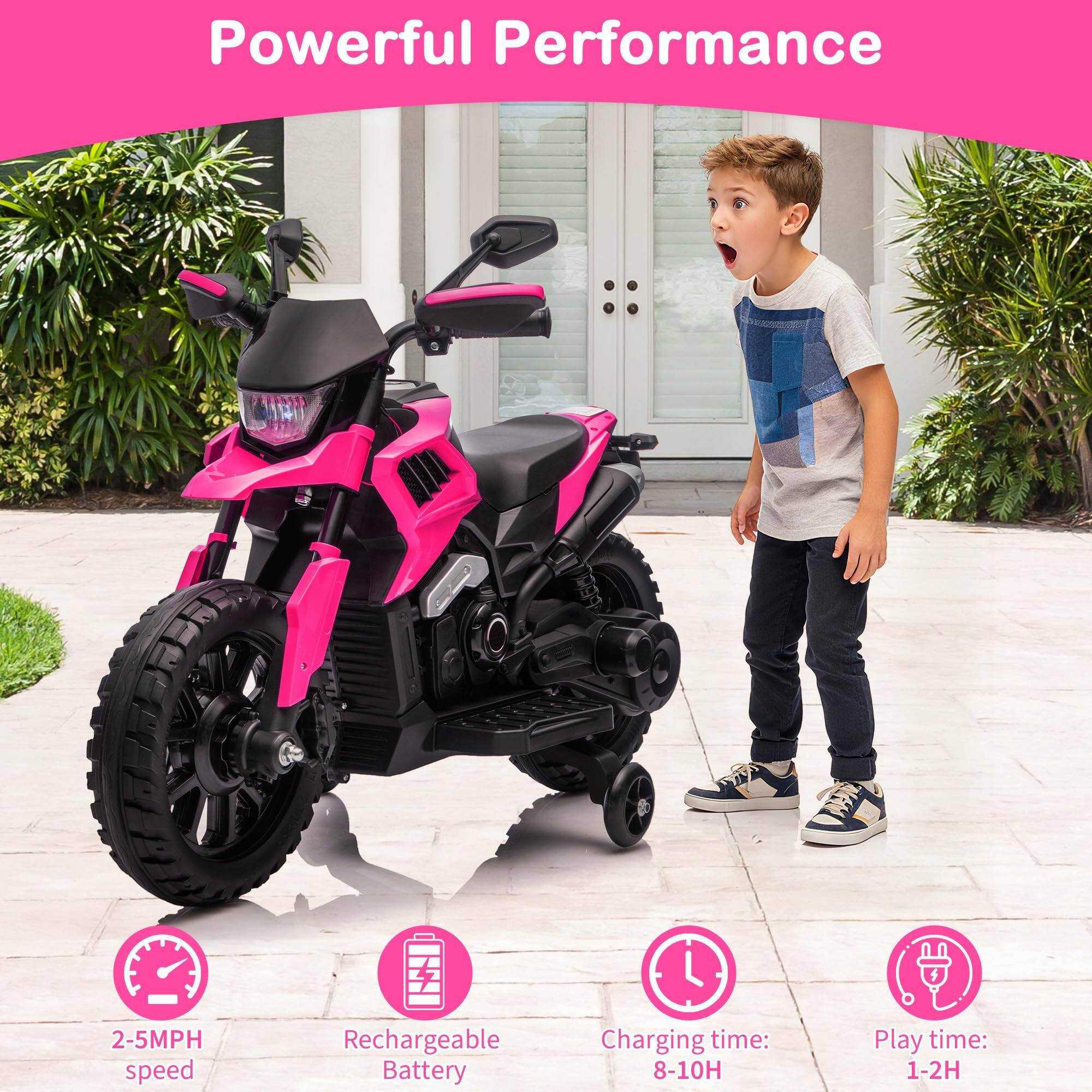 Jojoka 6v Electric Dirt Bike, Kids Ride on Motorcycle with Traning Wheels, 2 5mph Adjustabled ...