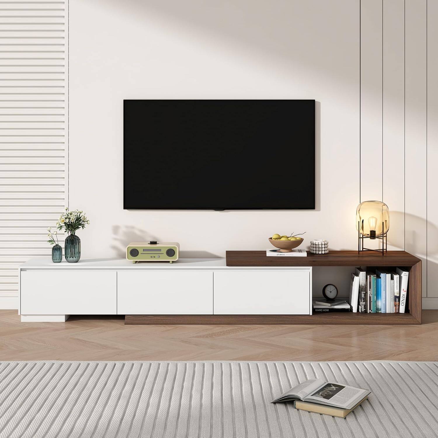 Espafurni 82 107.3 Inch Extendable TV Stand 3 Drawers, Modern ...