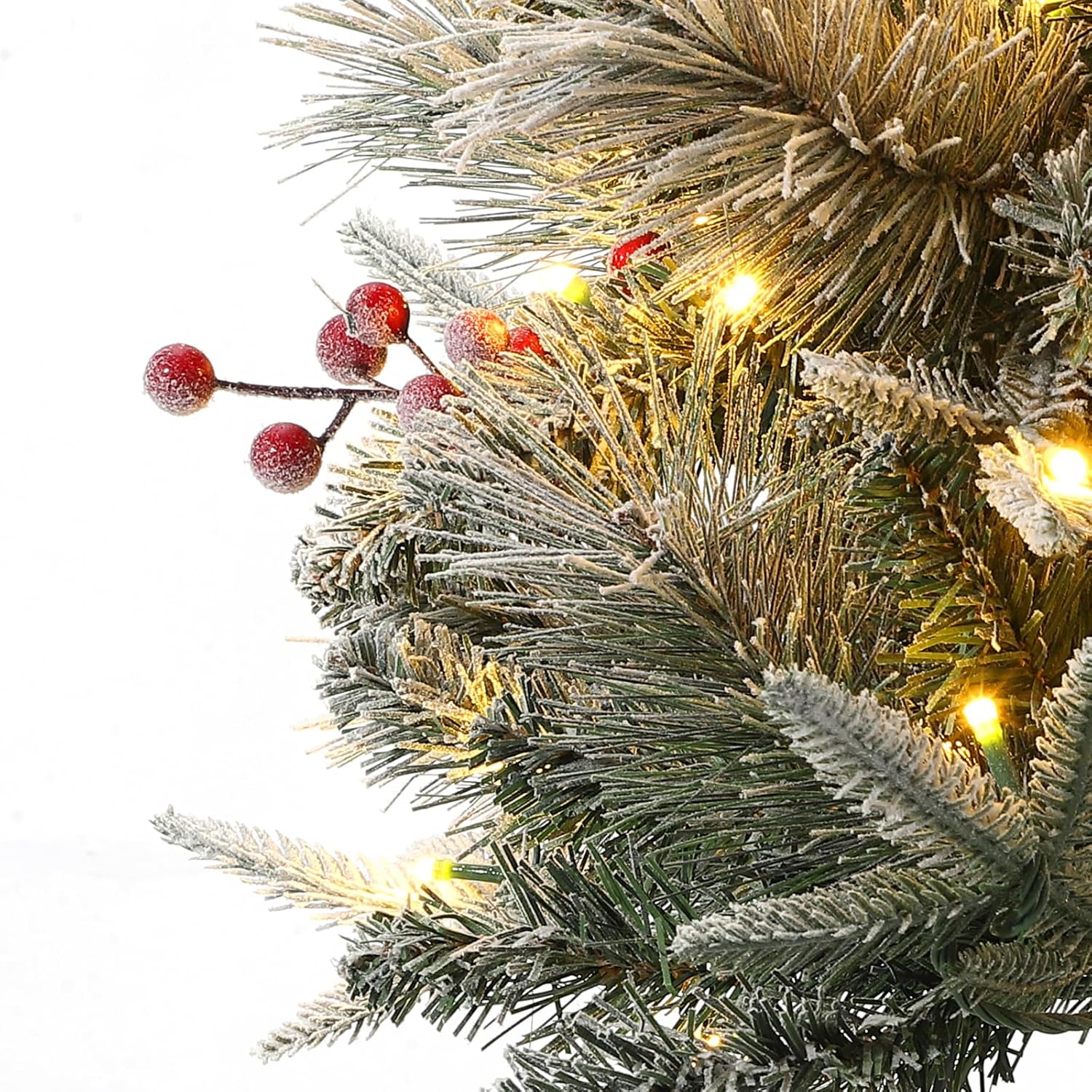 Qeetex 4.5ft Set of 2 Snow Flocked Christmas Trees with Red Berries, X ...