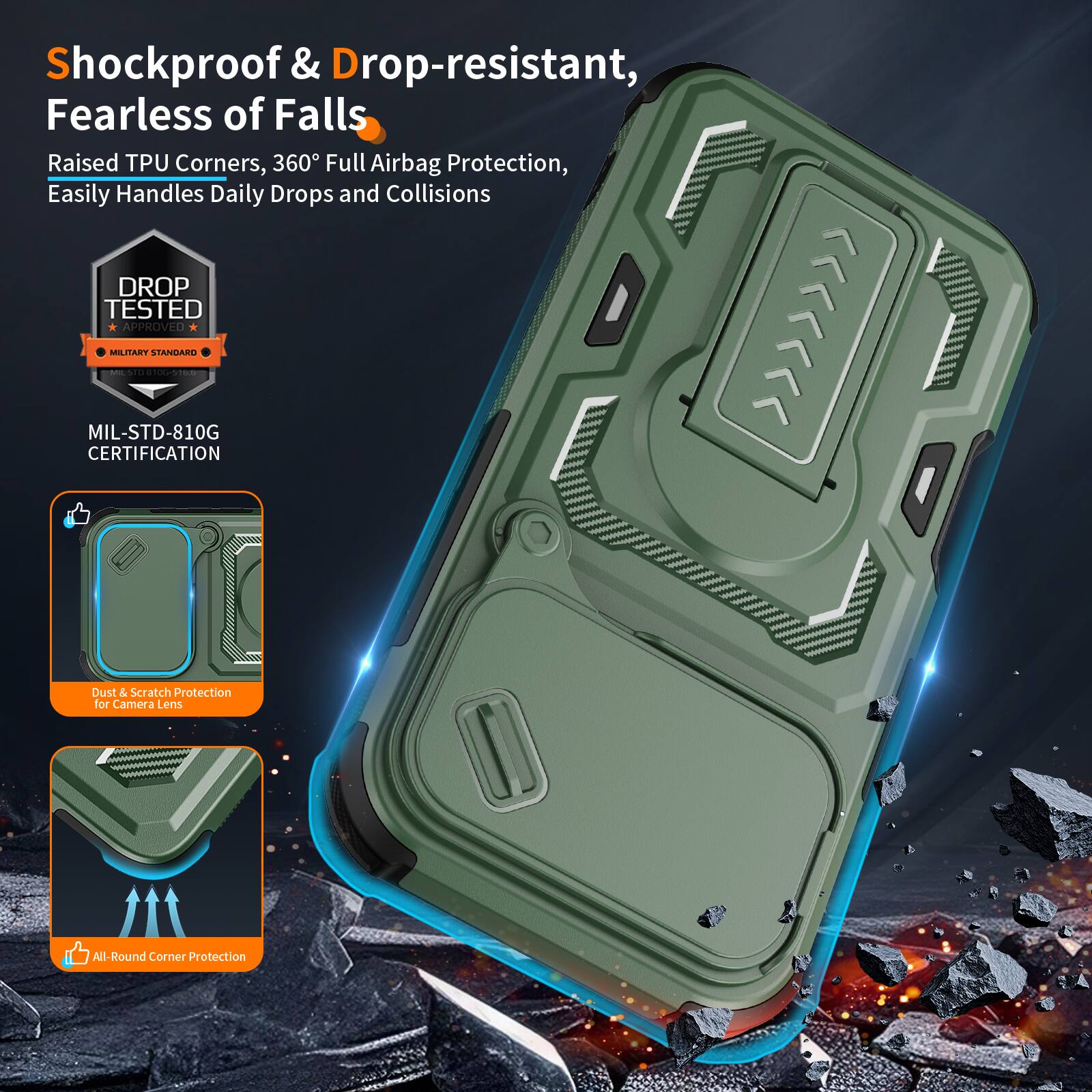 Dteck Rugged Stand Case for Apple iPhone 17 Pro Max,Shockproof Heavy ...