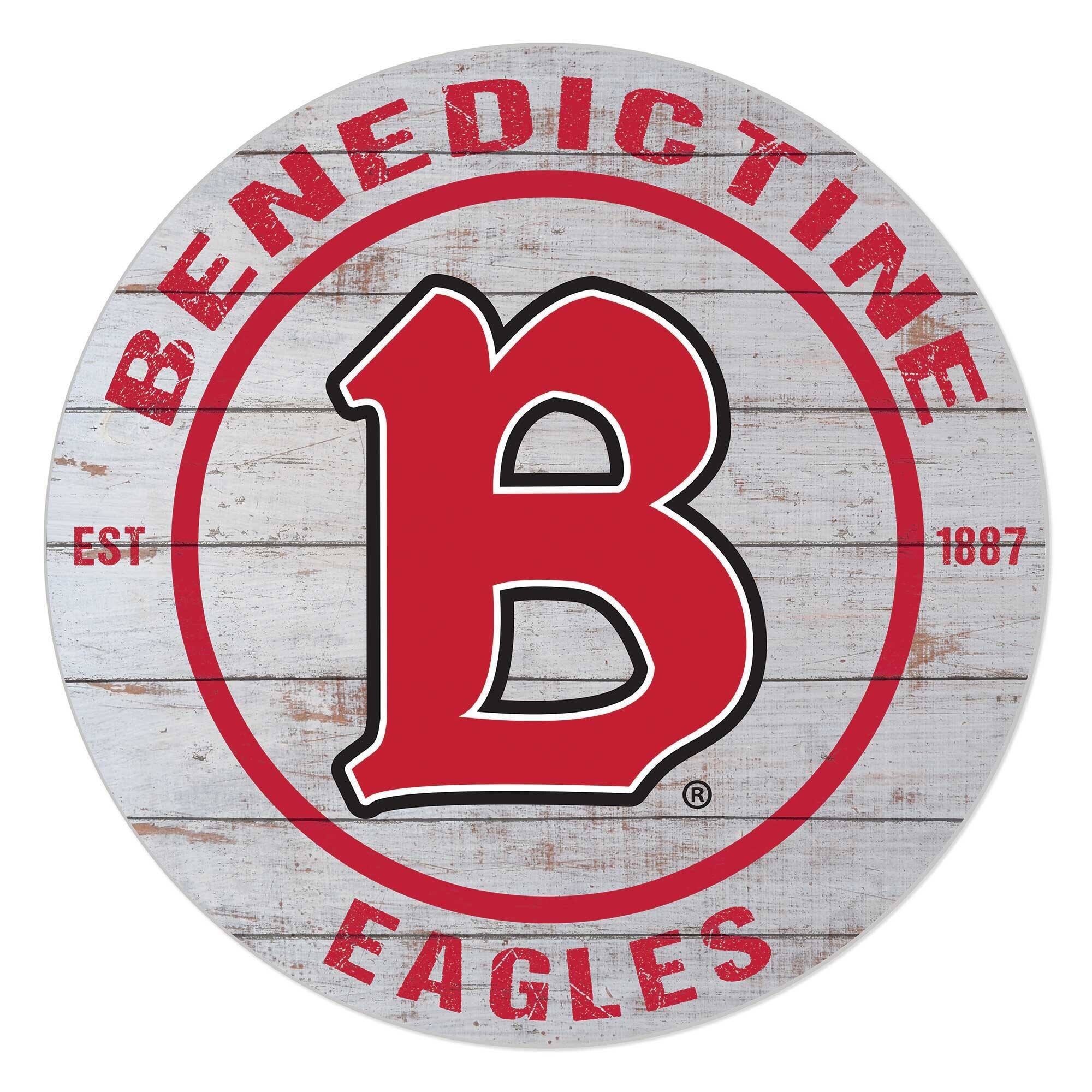 Jardine Benedictine Eagles 20'' x 20'' Indoor/Outdoor Weathered Circle Sign White 200134616 ...