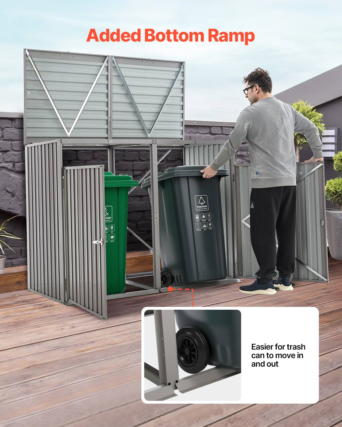 VEVOR Trash Can Storage, 2 x 52.79 Gal Trash Bin Storage Shed Outdoor ...