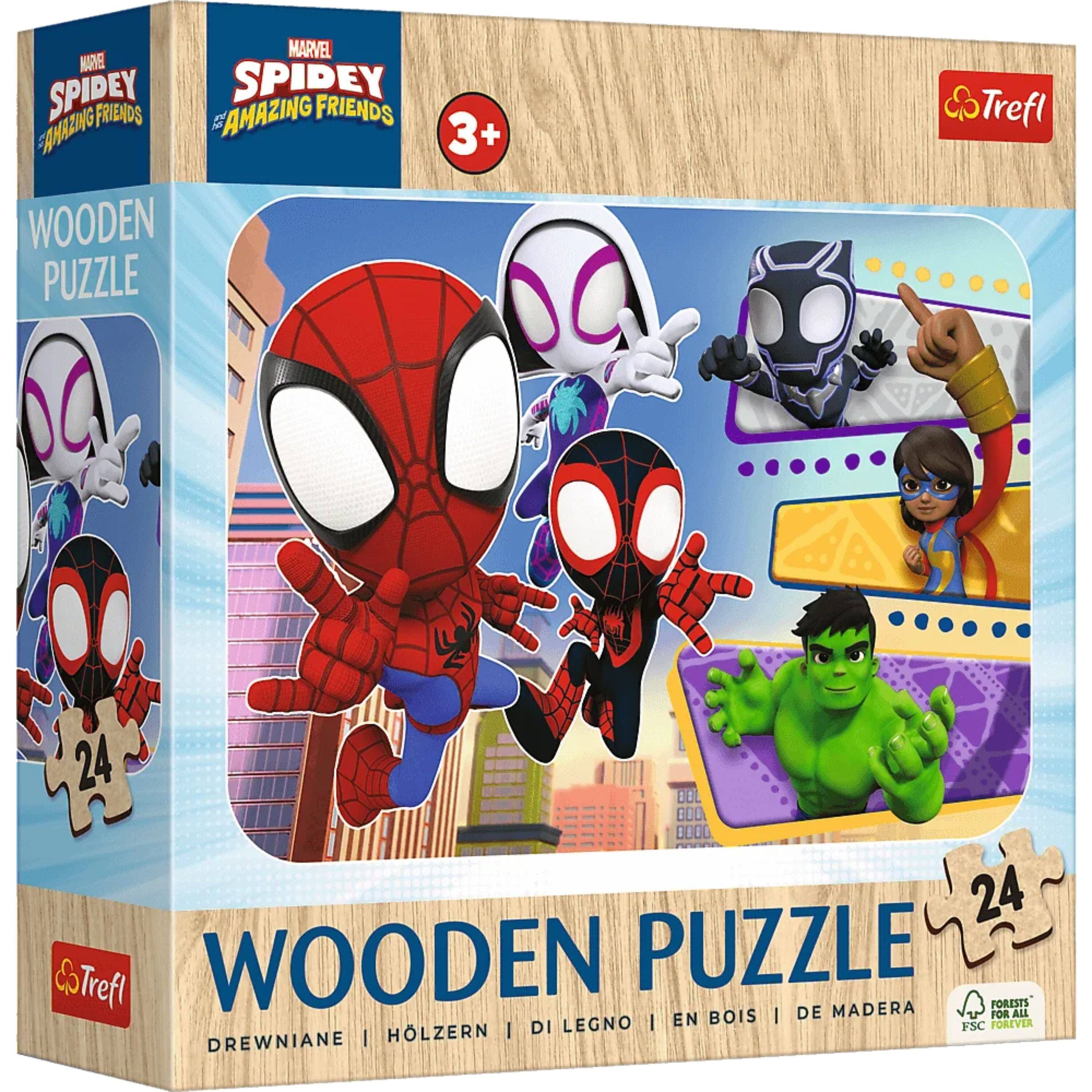 Trefl Wood Craft 24 Piece Wooden Puzzle Marvel Brave Spidey and friends ...