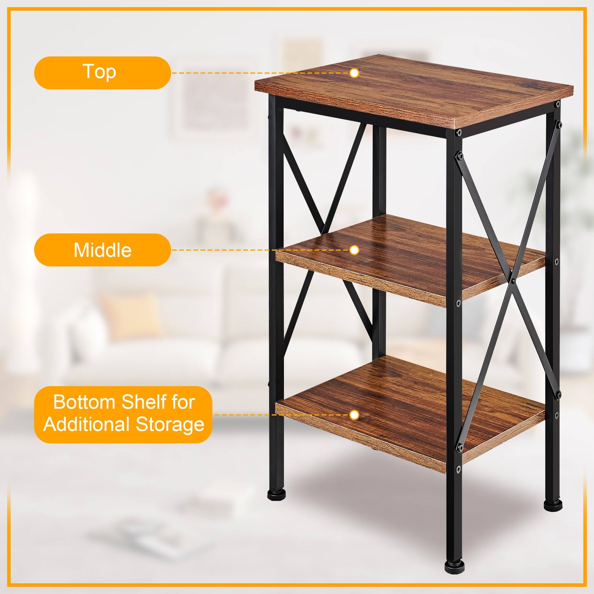 Vecelo Nightstand with 3 Tier Open Shelves X Shape Metal Frame Bedside ...