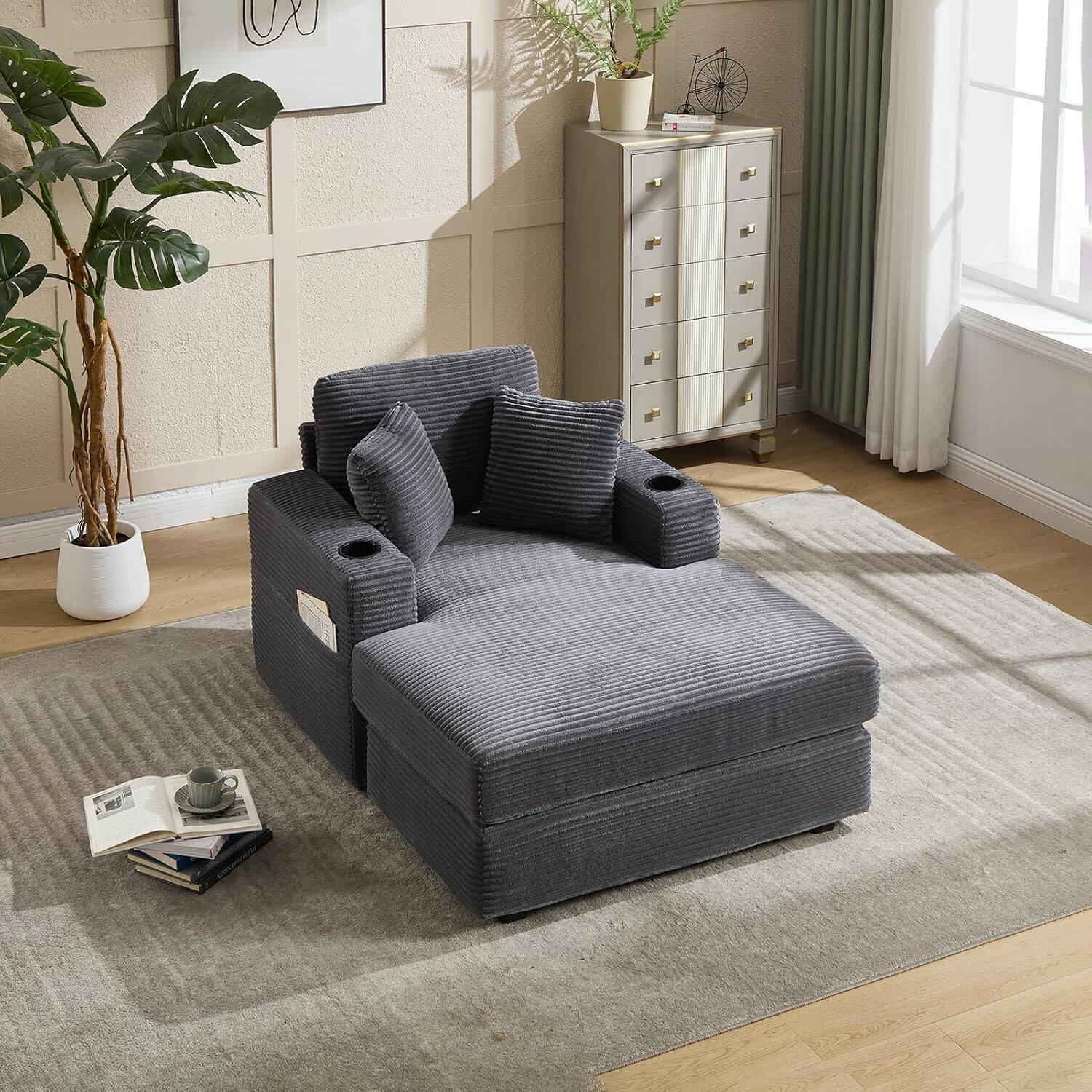 Trinkets Crazed Corduroy Chaise Lounge Chair Indoor, Comfy Fluffy ...
