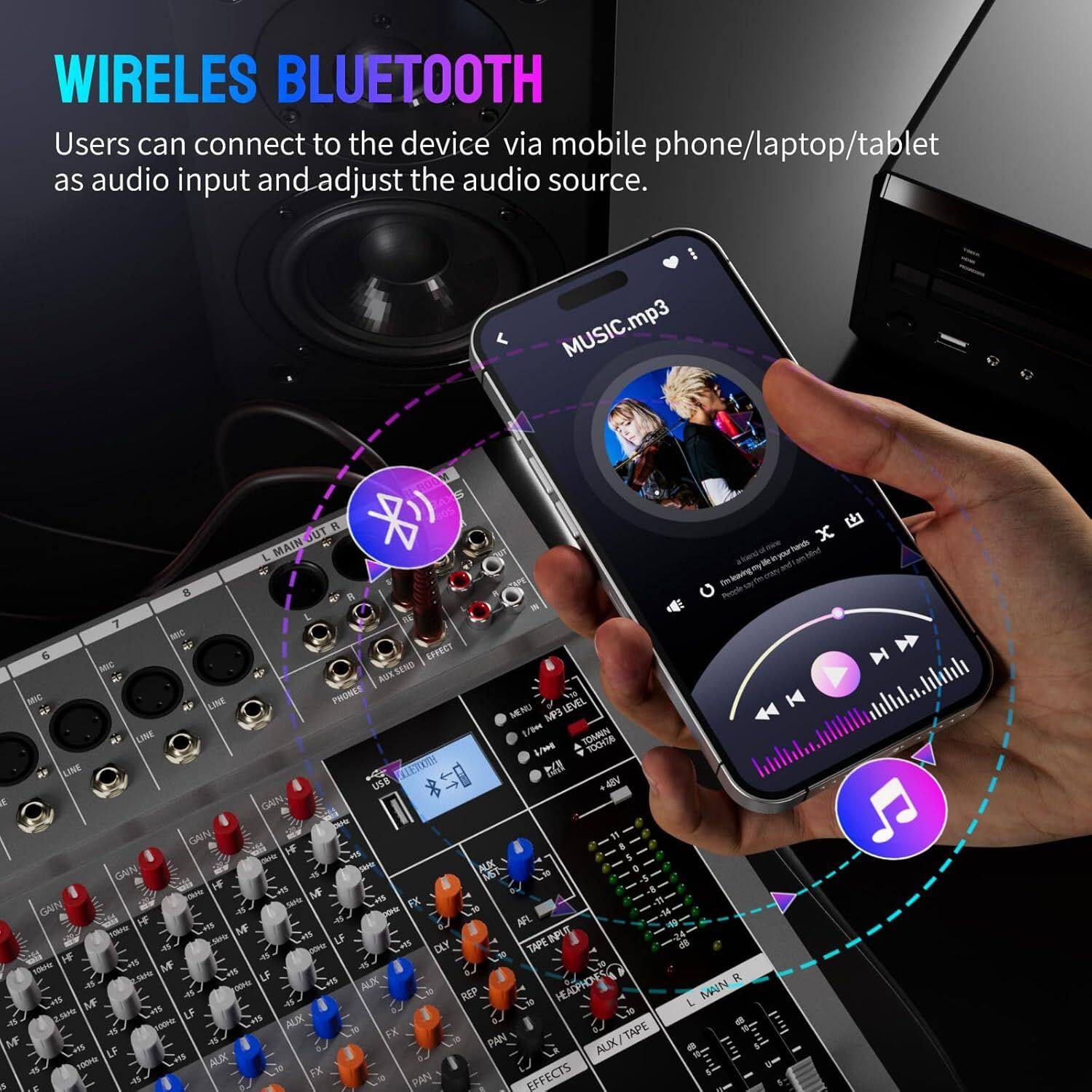 Stock Preferred 12 CH Bluetooth Studio Audio Mixer Black PMX-BT12FX ...