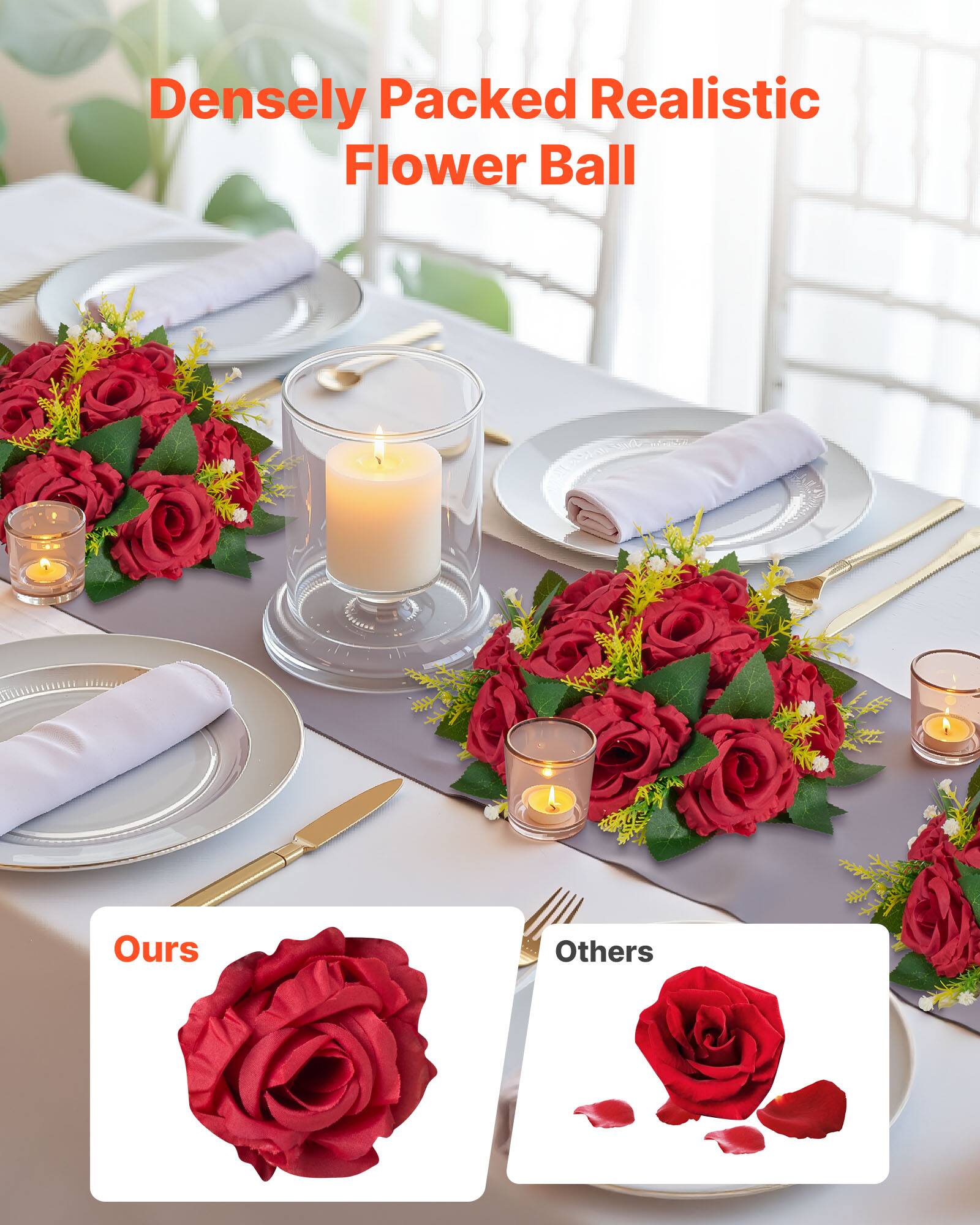 VEVOR Flower Balls Arrangement Bouquet 10 PCS, 9.5 Inch Wedding Red ...