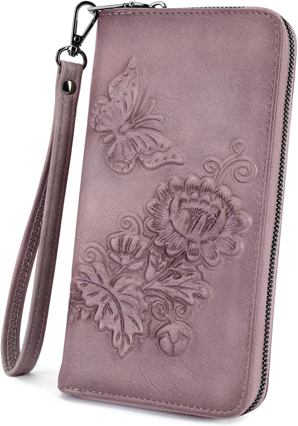 ZUQIETA - RFID Embossed Vegan Leather - Women's Large Capacity Wristlet ...