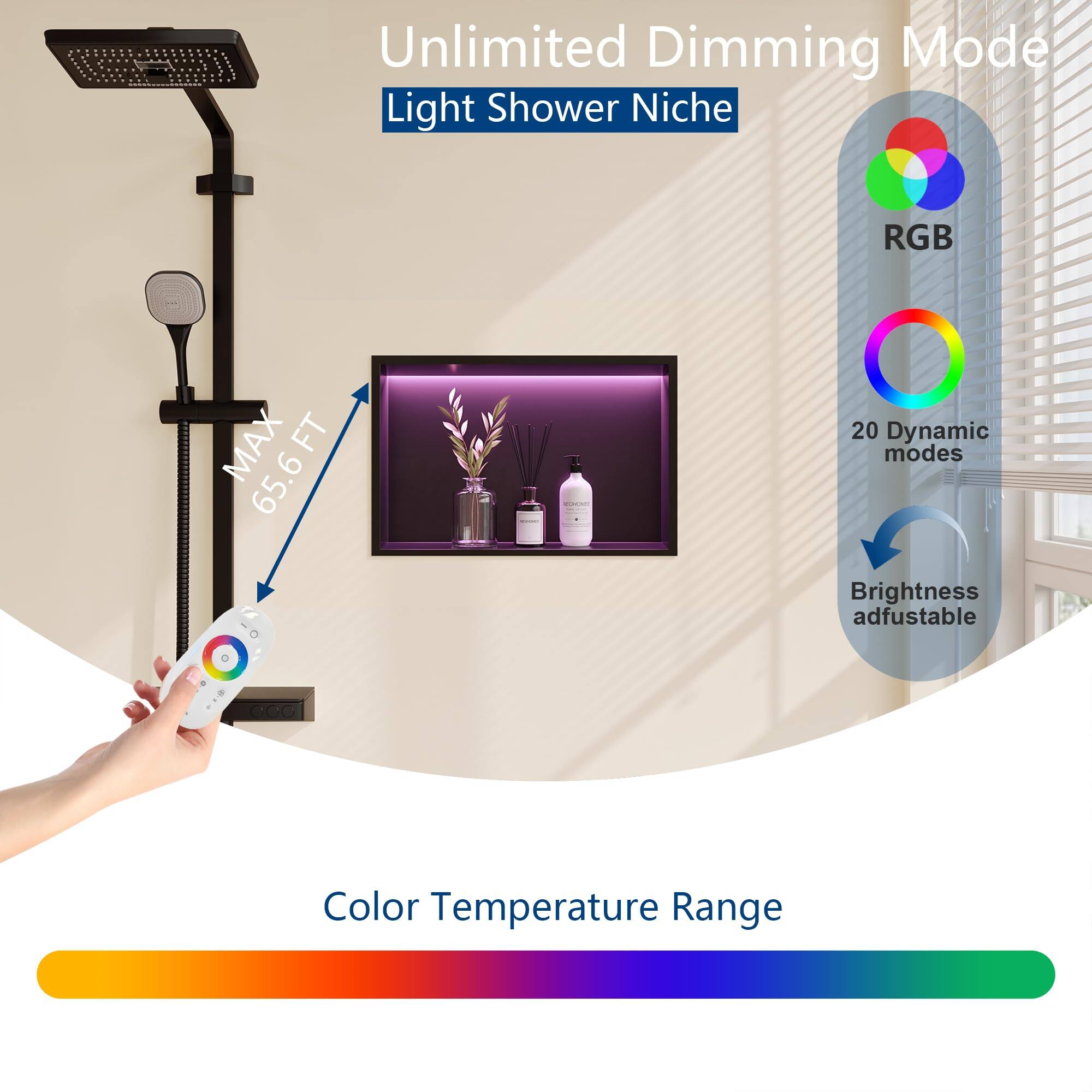 Earthley Blooms Rgb Led Light Shower Niche Matte 18x12 In Stainless ...