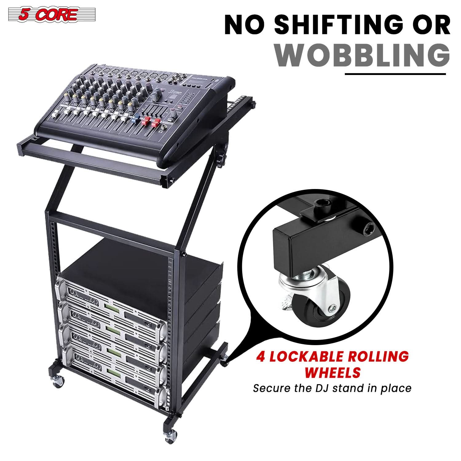 5 CORE 5Core DJ Mixer Stand 9U Adjustable Rack Mount Stage Cart Audio ...