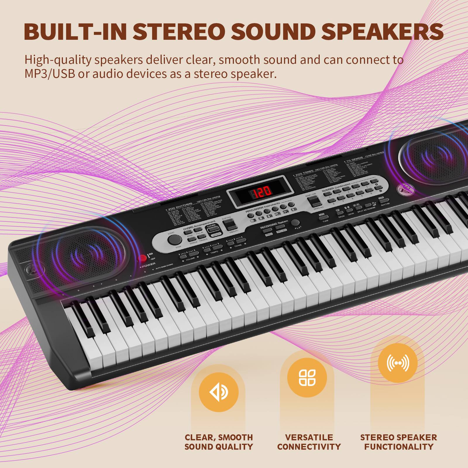 Sugift 61 Key Electric Keyboard Piano Set with Adjustable Stand & Stool ...