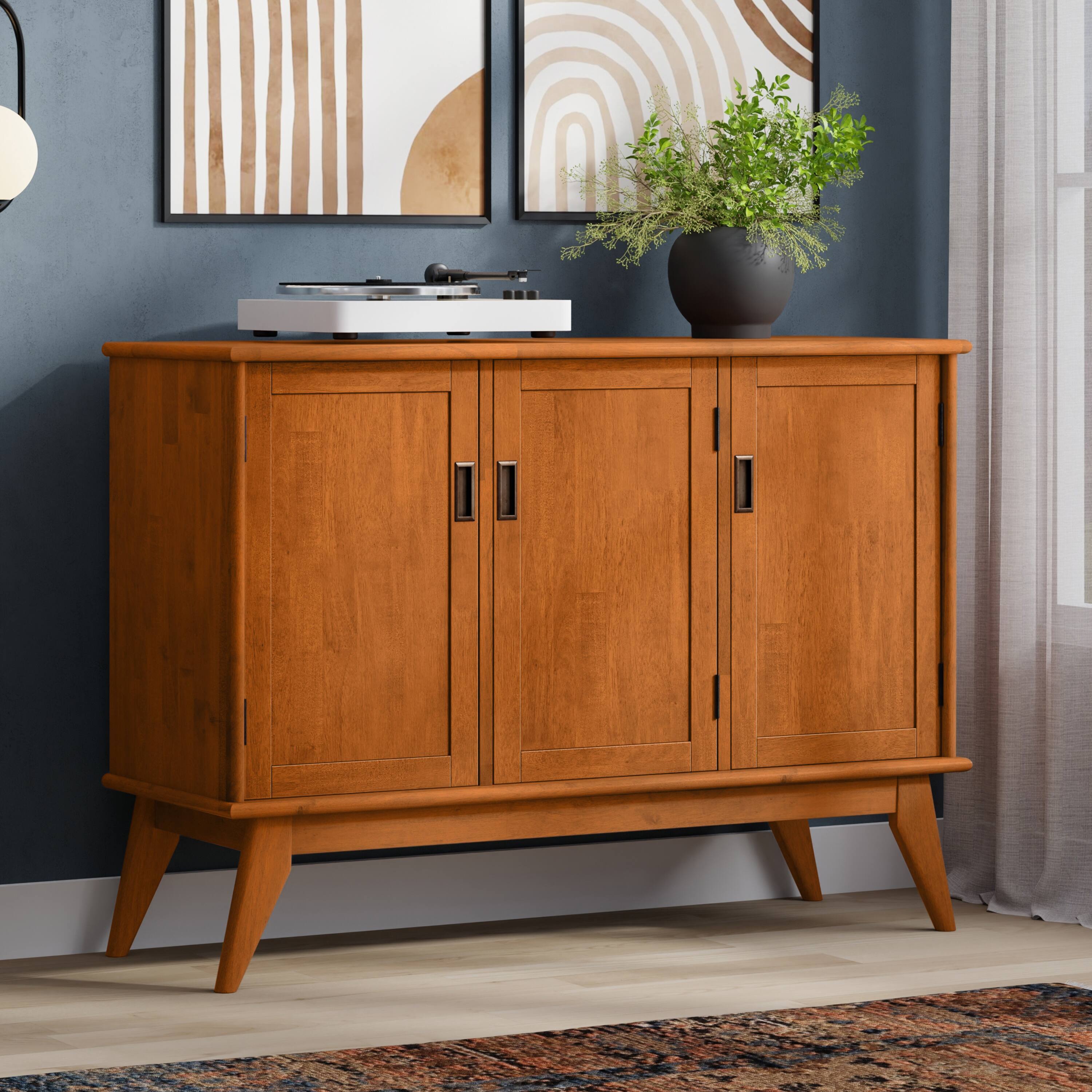 Simpli Home Draper SOLID HARDWOOD Mid Century 3 Door Sideboard Buffet ...