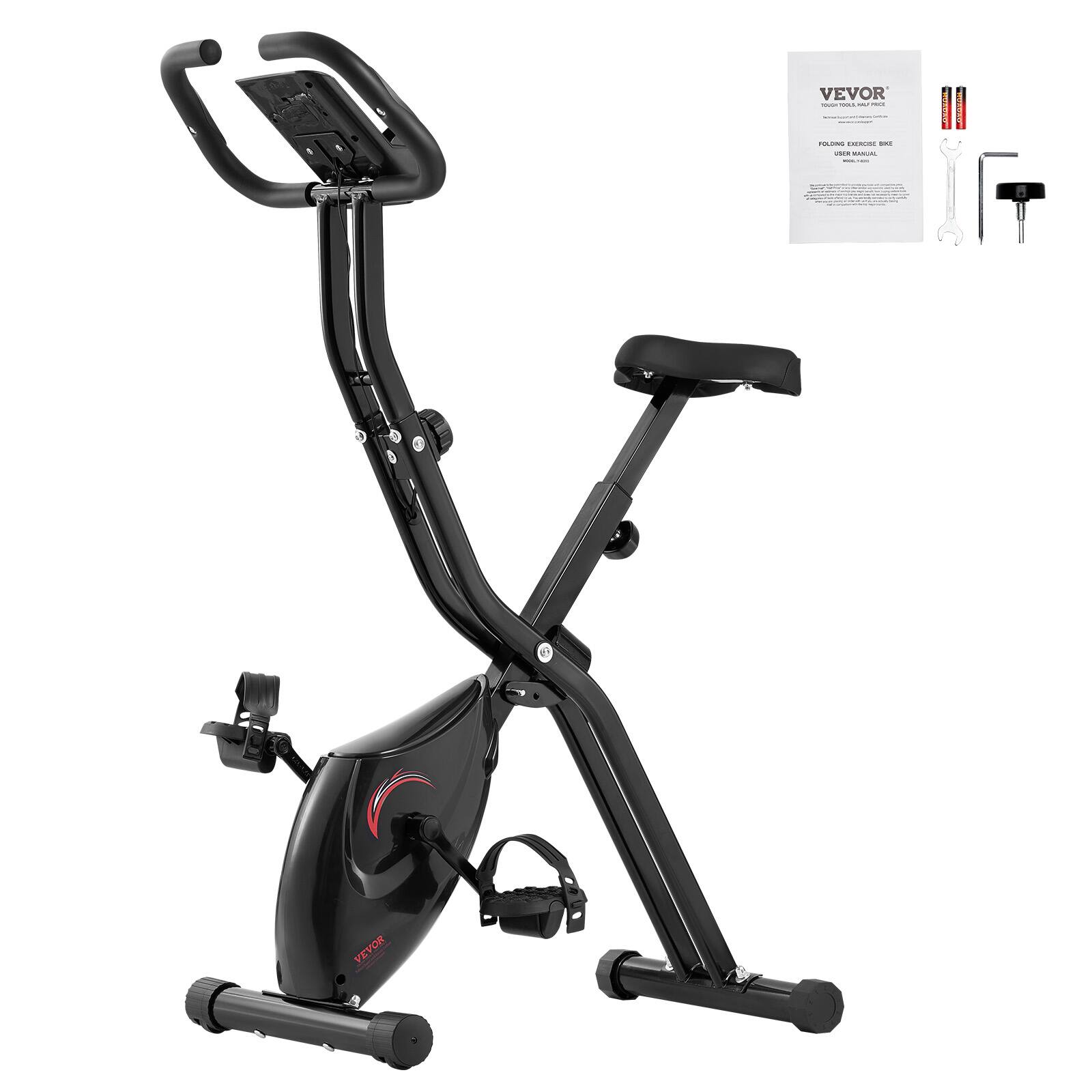 VEVOR Folding Exercise Bike, Foldable Fitness Stationary Bike, Adjustable Magnetic Resistance ...