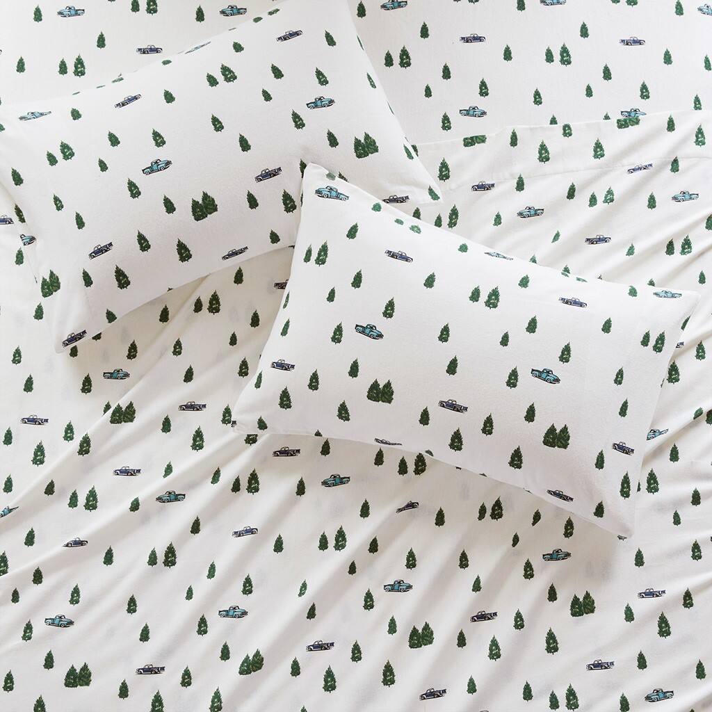 Gracie Mills Kayce Flannel Sheet Set Green Trees & Trucks 6893-02RW ...