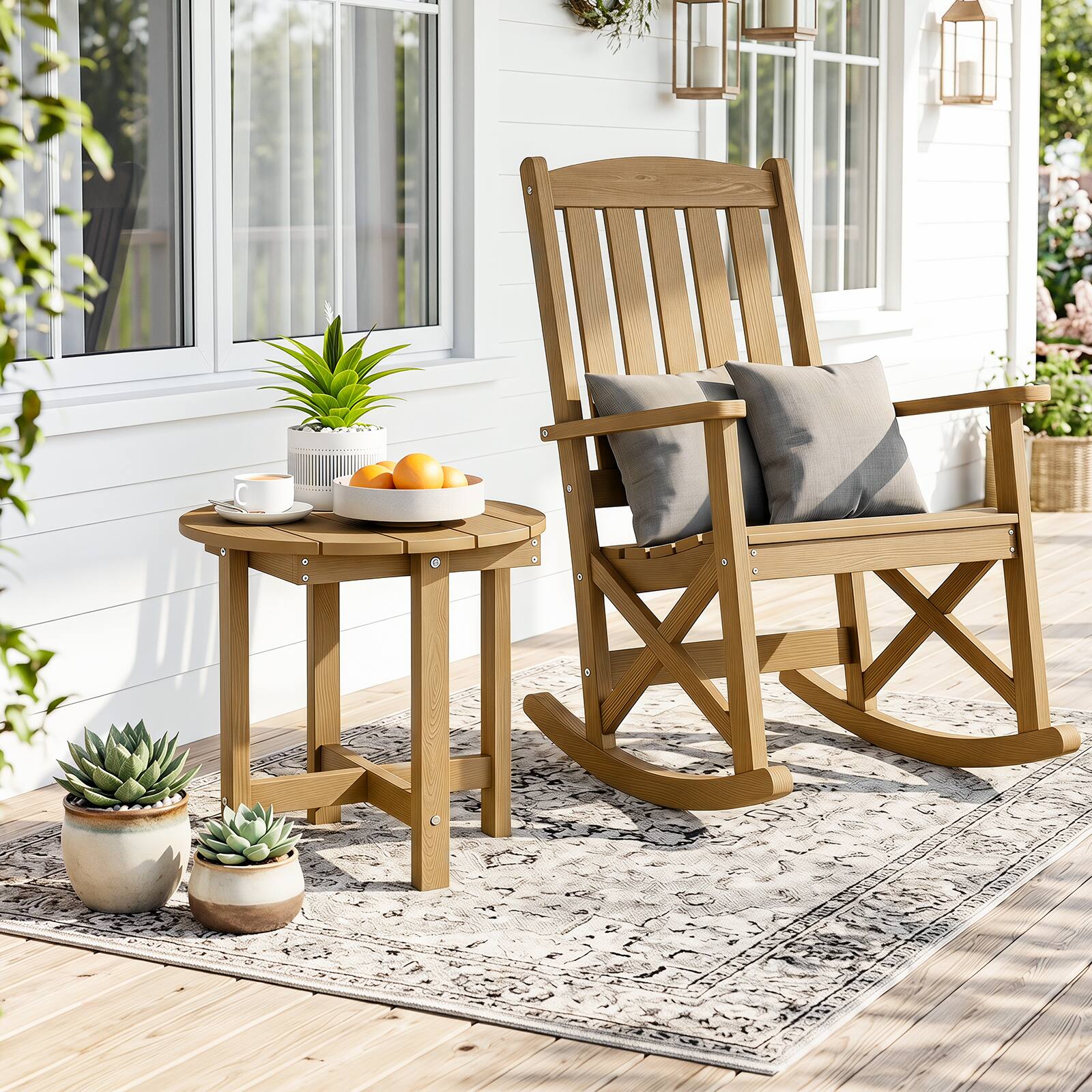 Costway Outdoor Side Table with Weather Resistant, Waterproof Top for ...