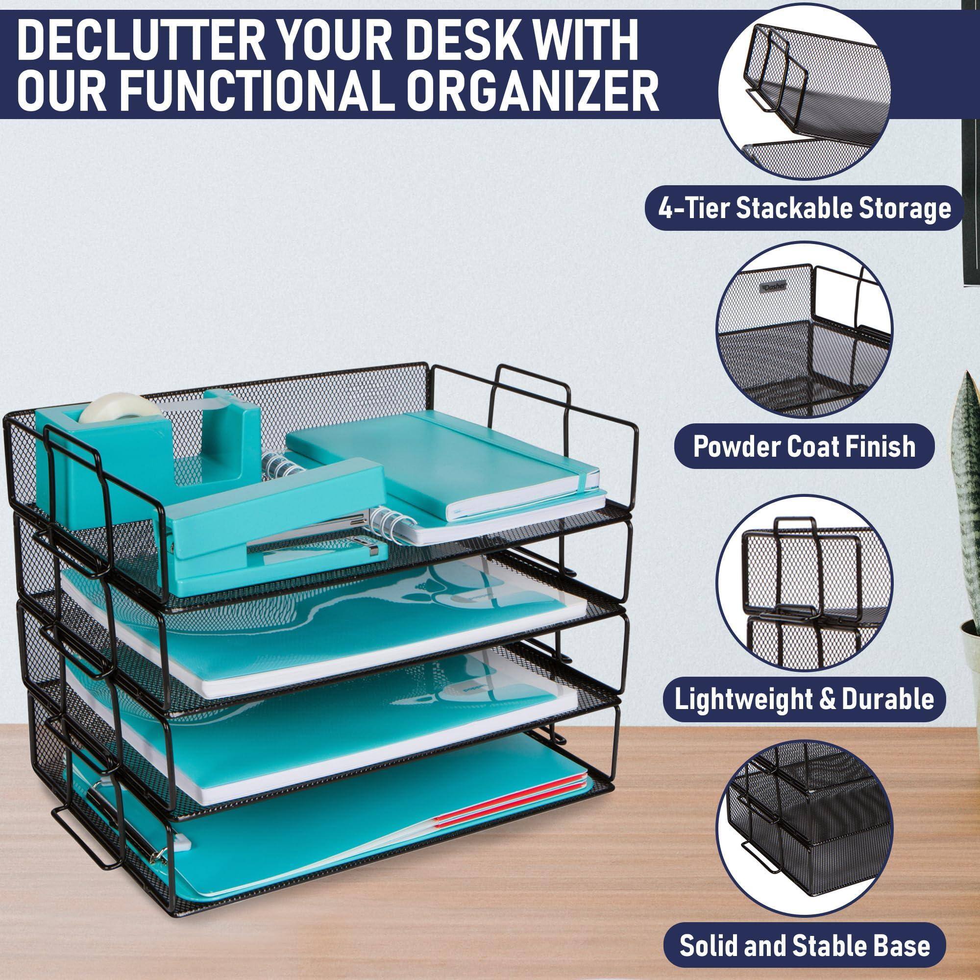 Dapper Styles Stackable Paper Tray Desk Organizer 4 tier Metal Mesh ...