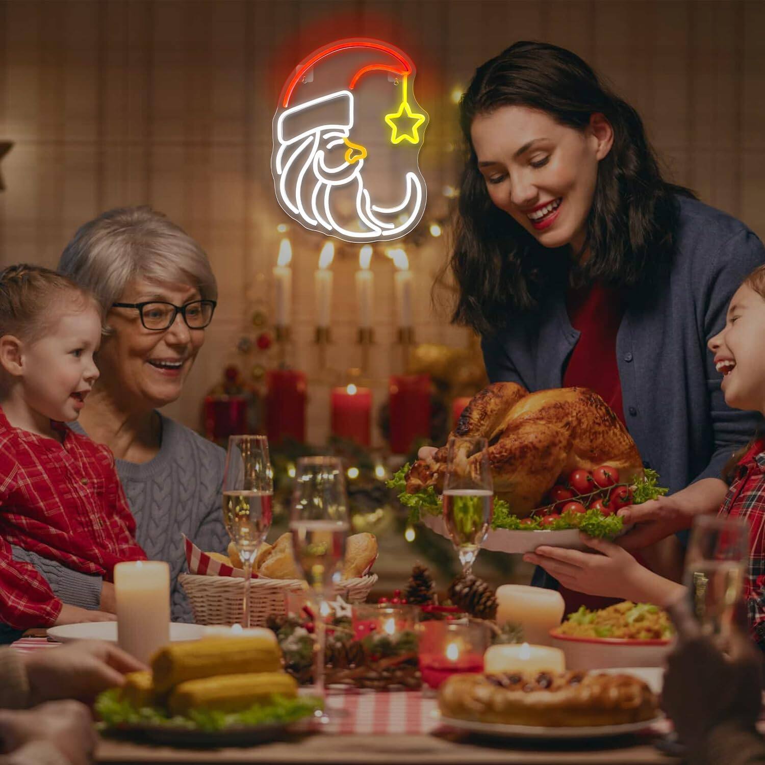 Auledio Moon Christmas Santa Neon Sign,Cute Anime Neon Light,Moon Star ...