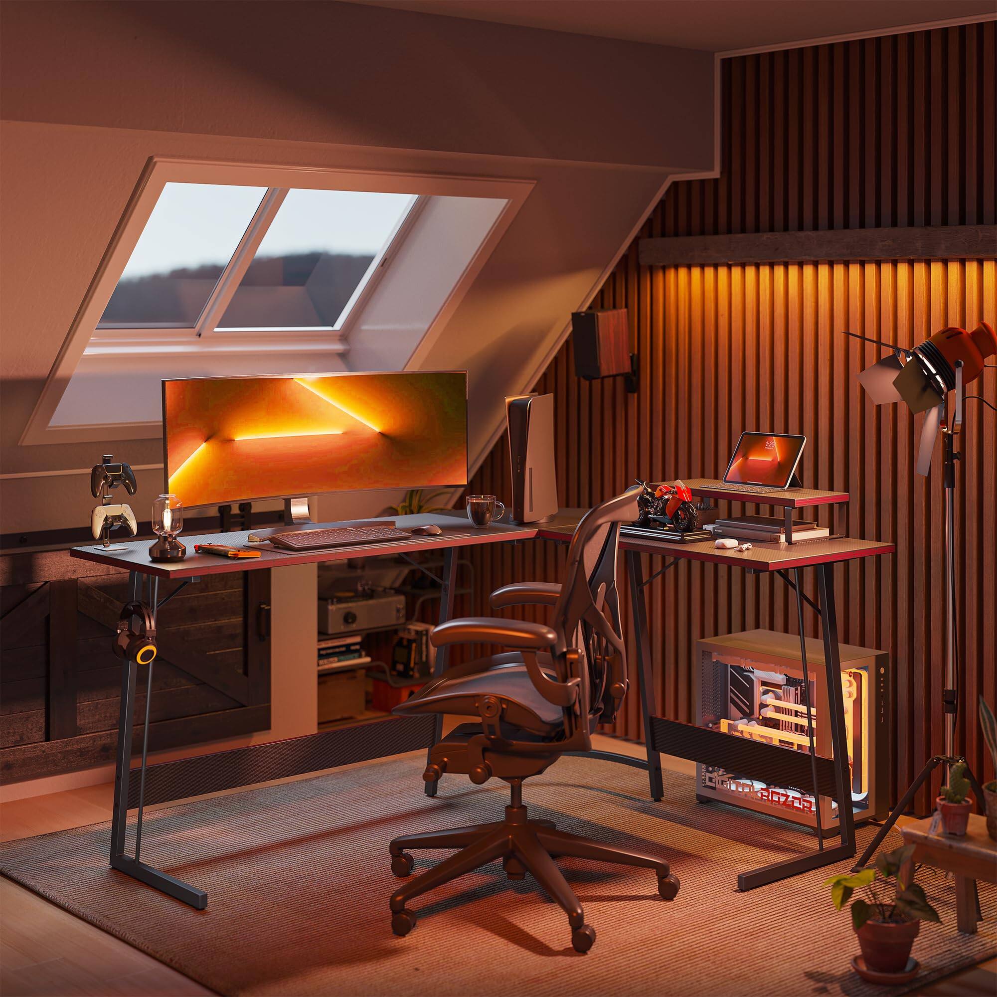 Hirose Alice L Shaped Gaming Desk Computer Office With Carbon Fiber ...