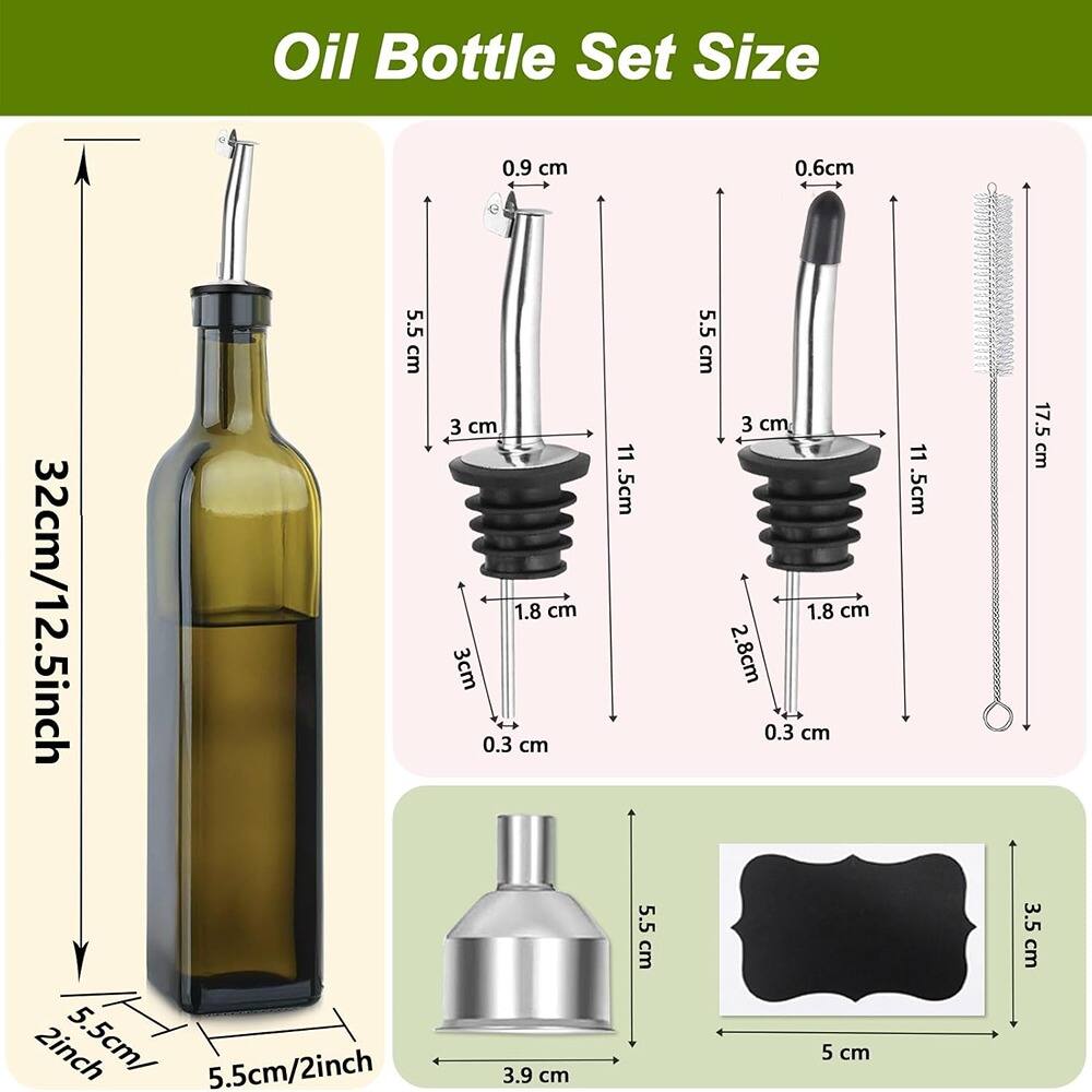 Schertz 2 Pack 17oz Green Glass Olive Oil & Vinegar Dispenser Bottles ...