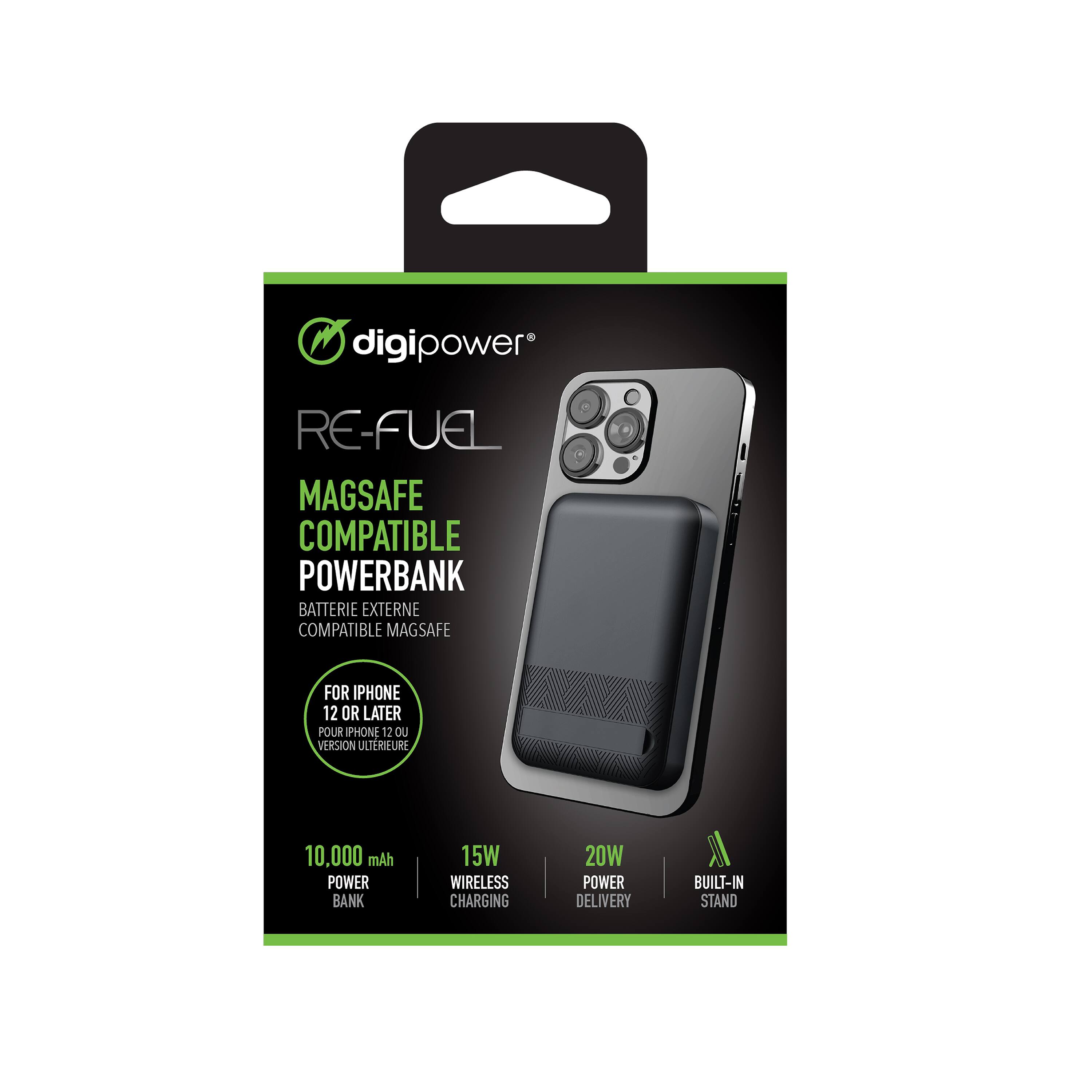 Digipower Re Fuel 10,000mAh MagSafe Power Bank – Wireless Charging with Built In Stand Black WPC ...