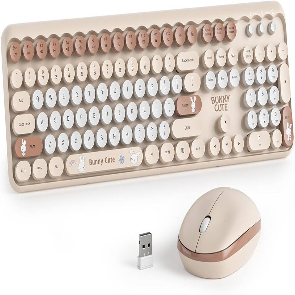 MOSZAR LLC Neutral Beige Keyboard and Mouse Wireless, 2.4GHz Full Sized ...