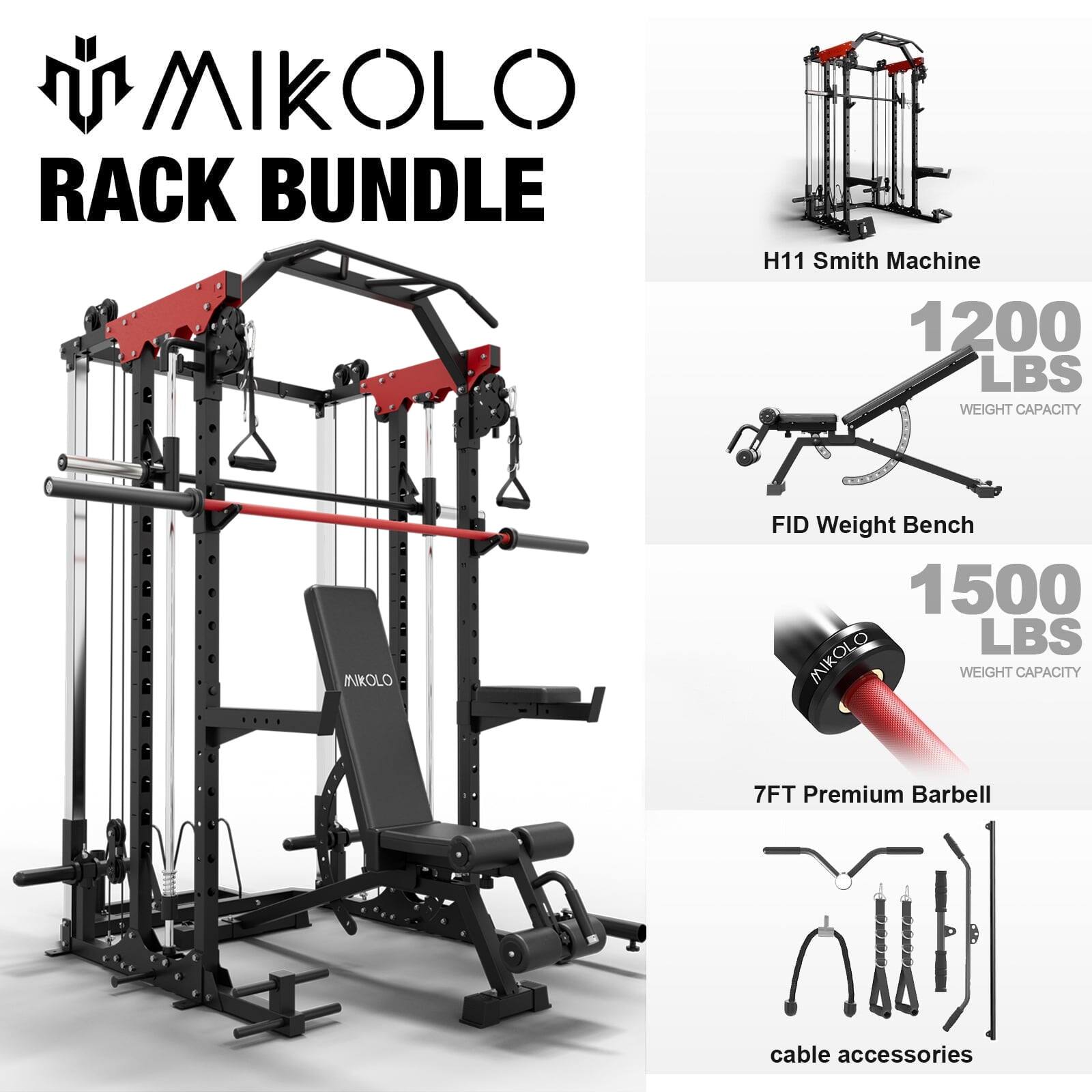Mikolo Smith Machine, 2000LBS Power Cage Squat Rack with Smith Bar, Two ...