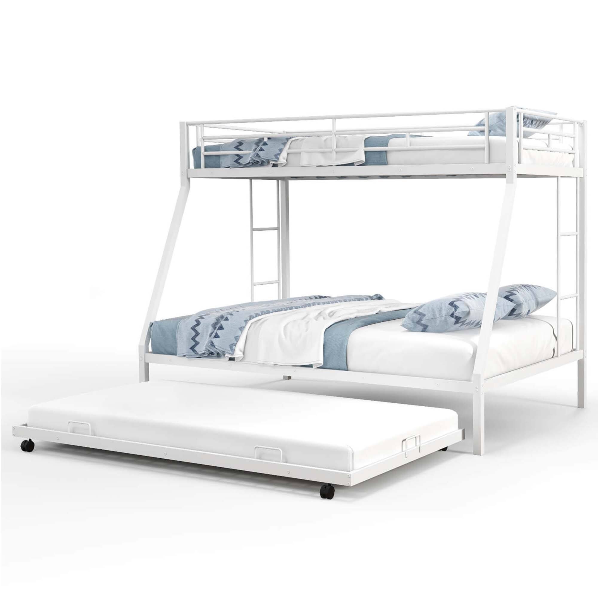 Costway Twin Over Full Metal Slats Bunk Bed Frame with Trundle, Guard ...