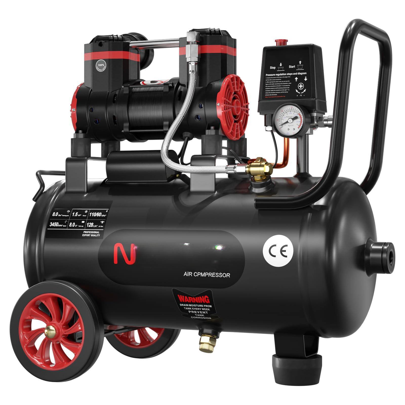 JETRANSPORT 10 Gallon Portable Air Compressor 2hp 8.76 Cfm@115psi 70db ...