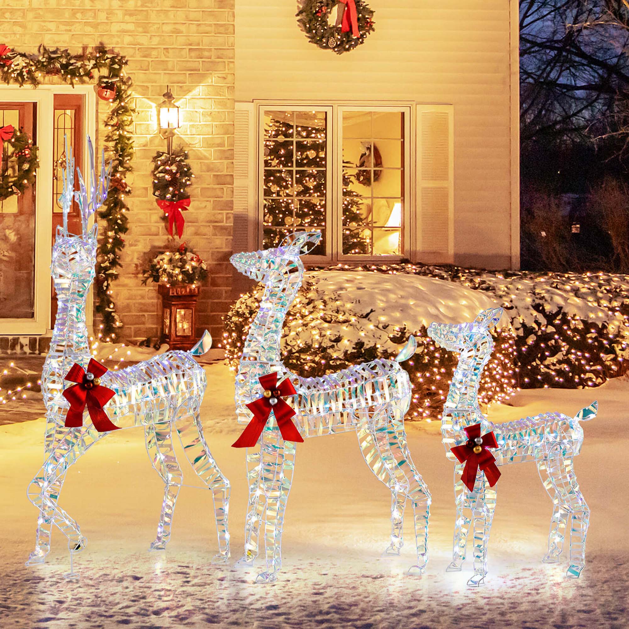 Costway 3 Piece Large Lighted Christmas Reindeer Family with LED Lights ...